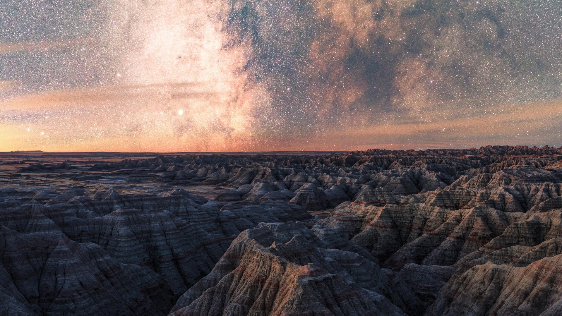 4K Ultra HD Milky Way Nightscape: Starry Sky Over Rugged Terrain ...