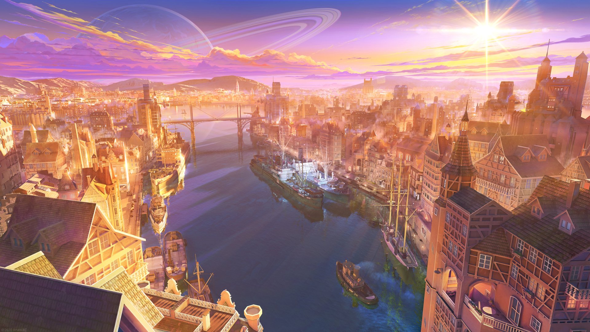 Download Sunset Anime City Anime Sunset HD Wallpaper by ArseniXC