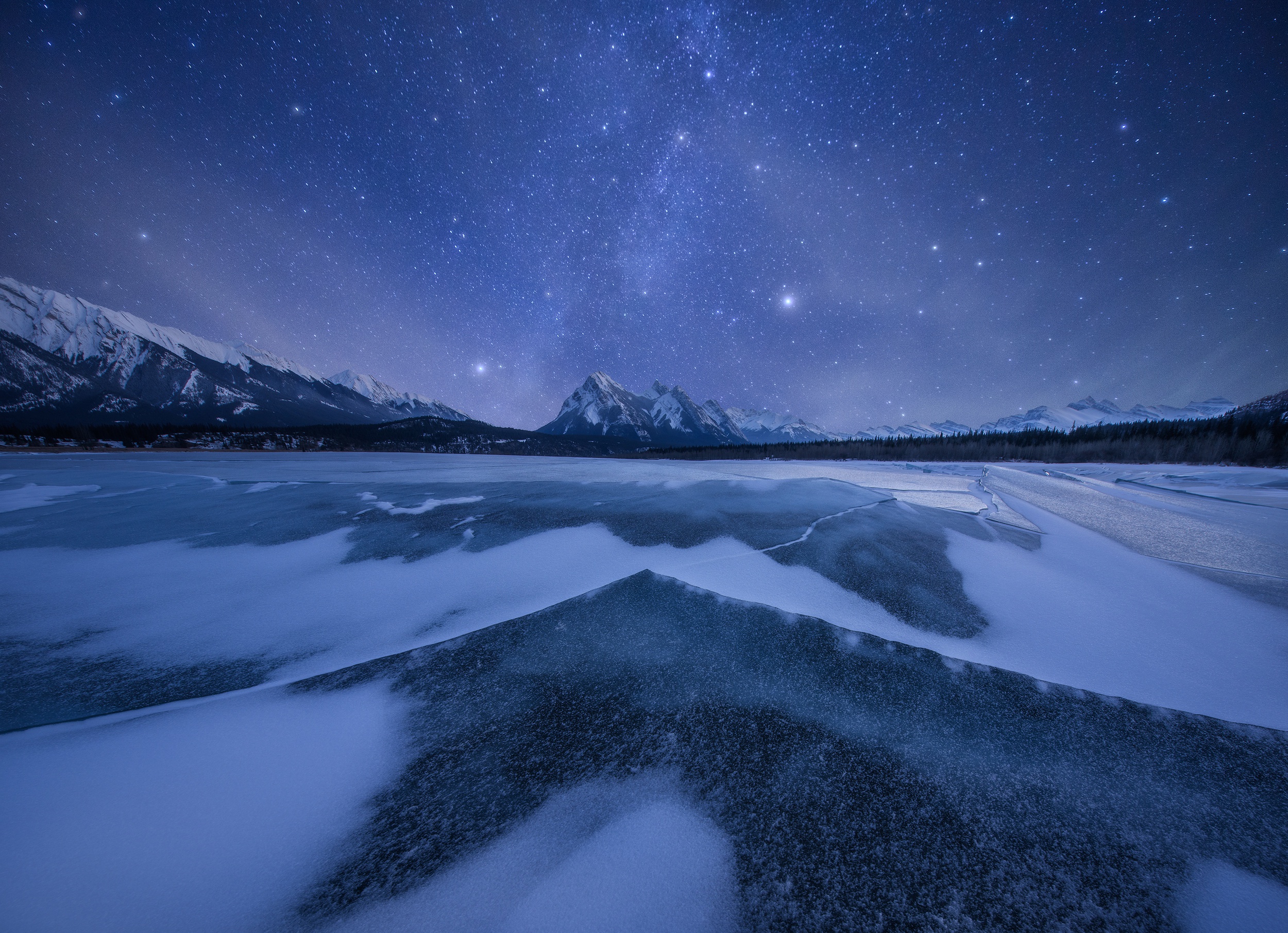 Download Starry Sky Nature Ice Lake Mountain Sky Winter Night HD Wallpaper