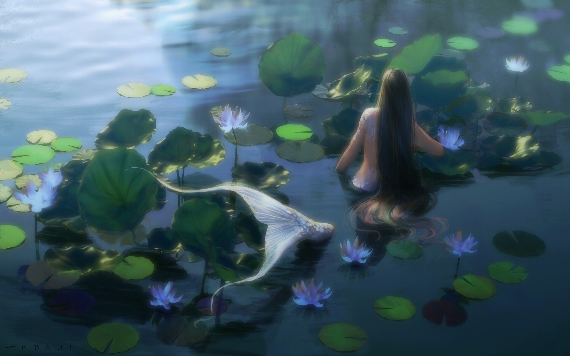 Download Pond Long Hair Fantasy Mermaid HD Wallpaper