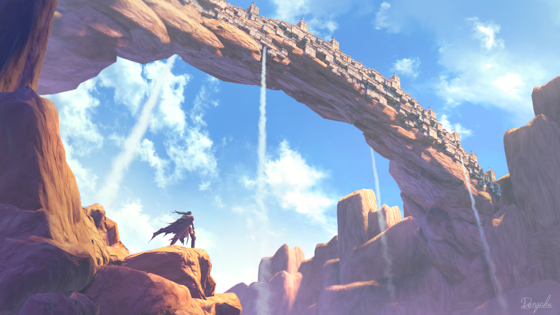 Epic Anime Landscape HD: Majestic Rock Arch and Sky Vista Wallpaper by ...