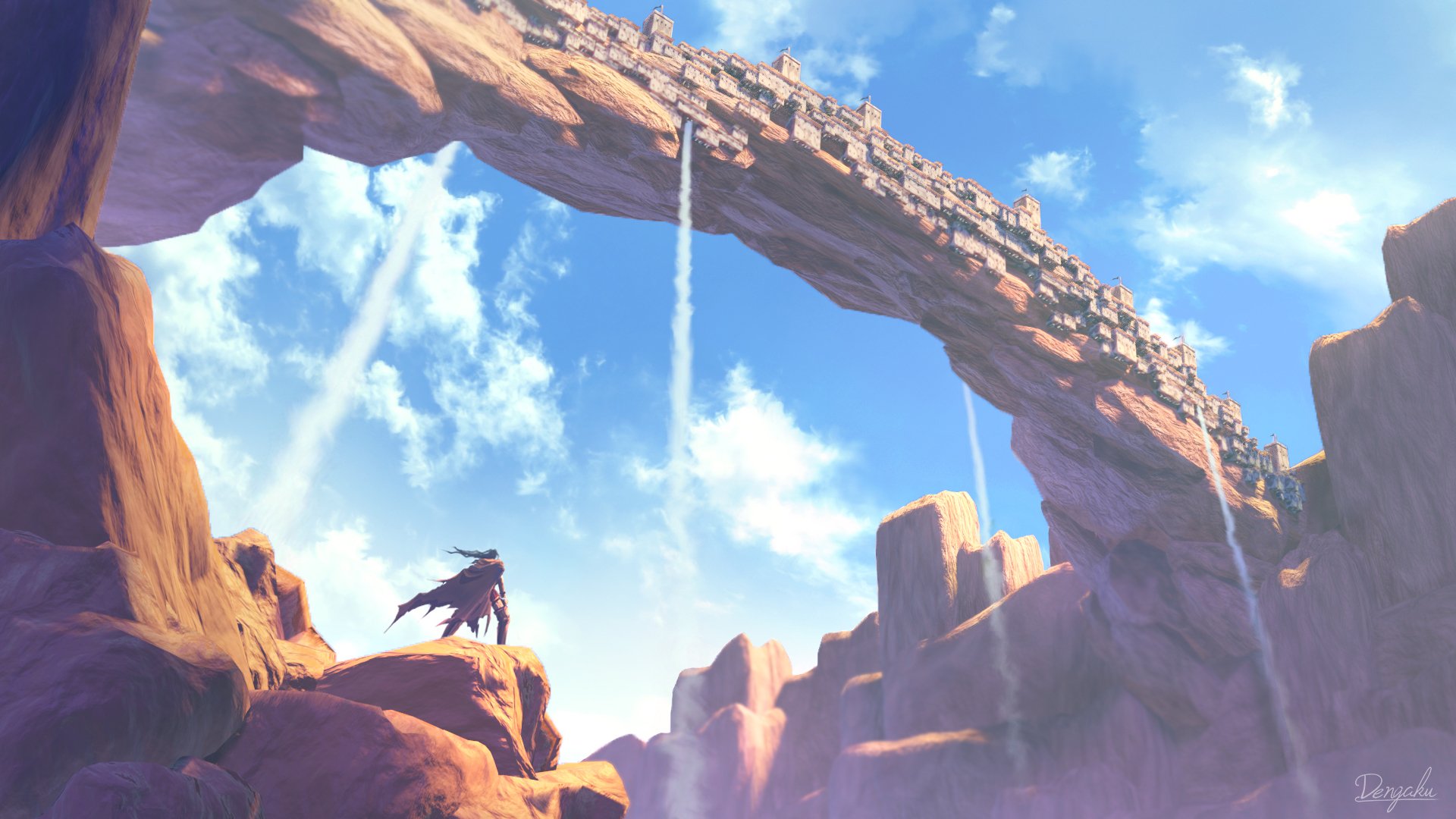 Epic Anime Landscape HD: Majestic Rock Arch and Sky Vista Wallpaper by ...