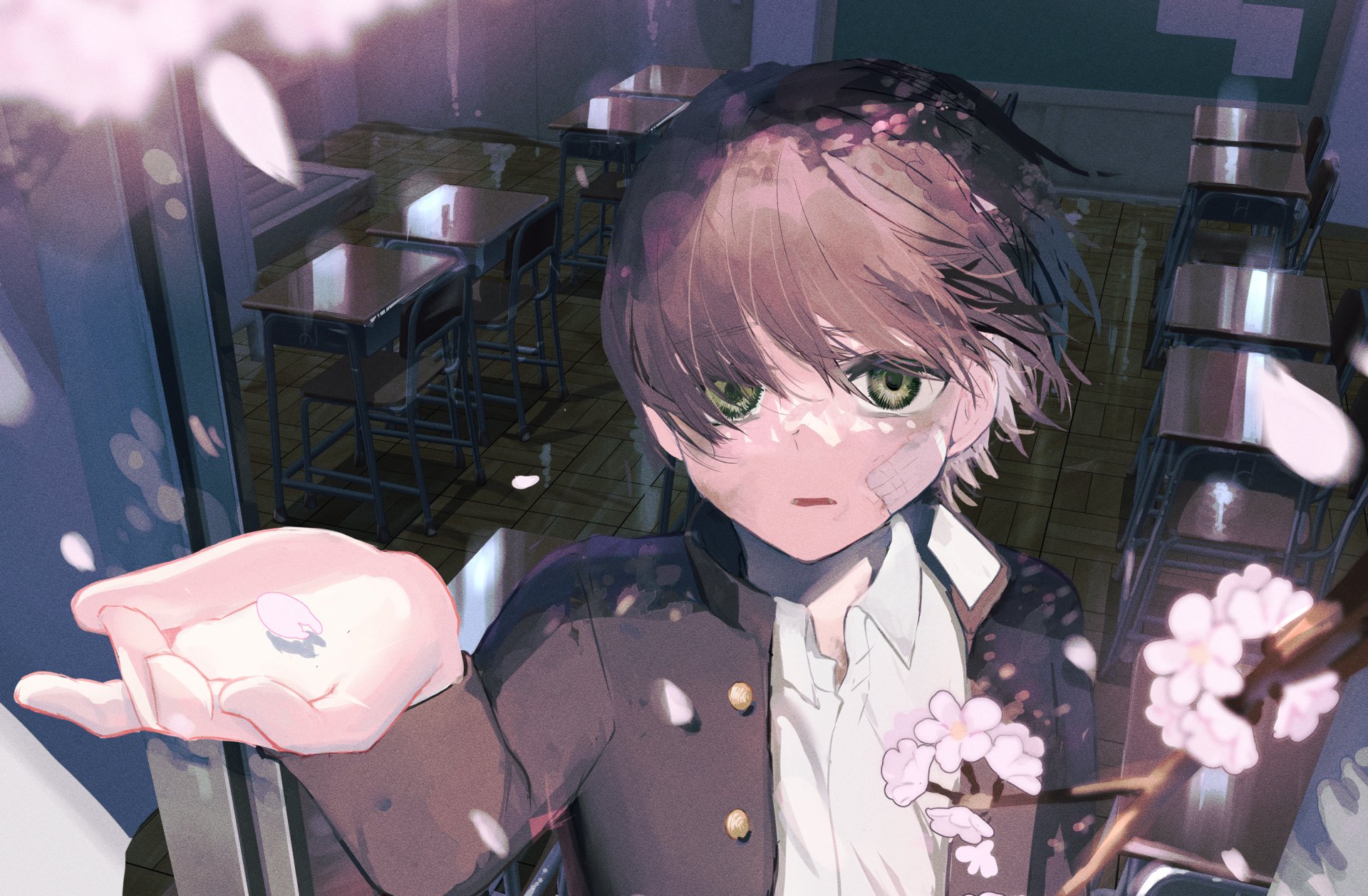 Download Classroom School Uniform Green Eyes Brown Hair Cherry Blossom ...