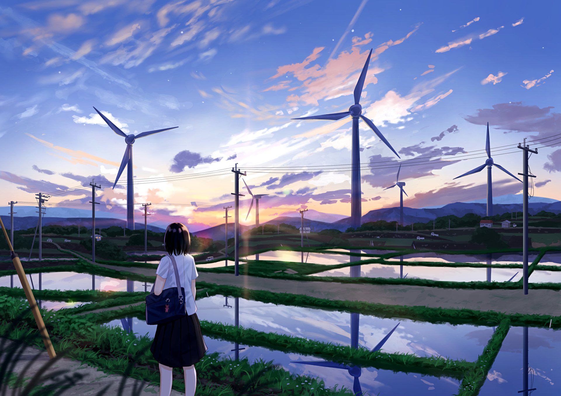 Download Wind Turbine Anime Sunset Anime Sunset 4k Ultra HD Wallpaper ...