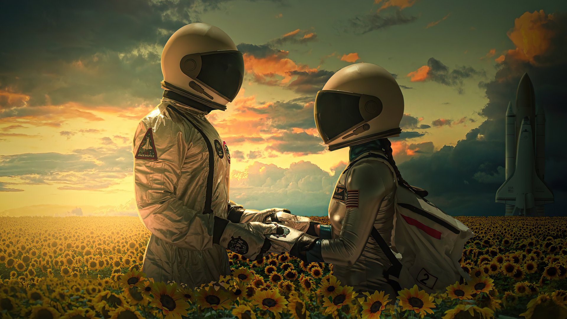 4K Ultra HD Sci-Fi Astronauts United Amidst a Sunflower Horizon by dk ...