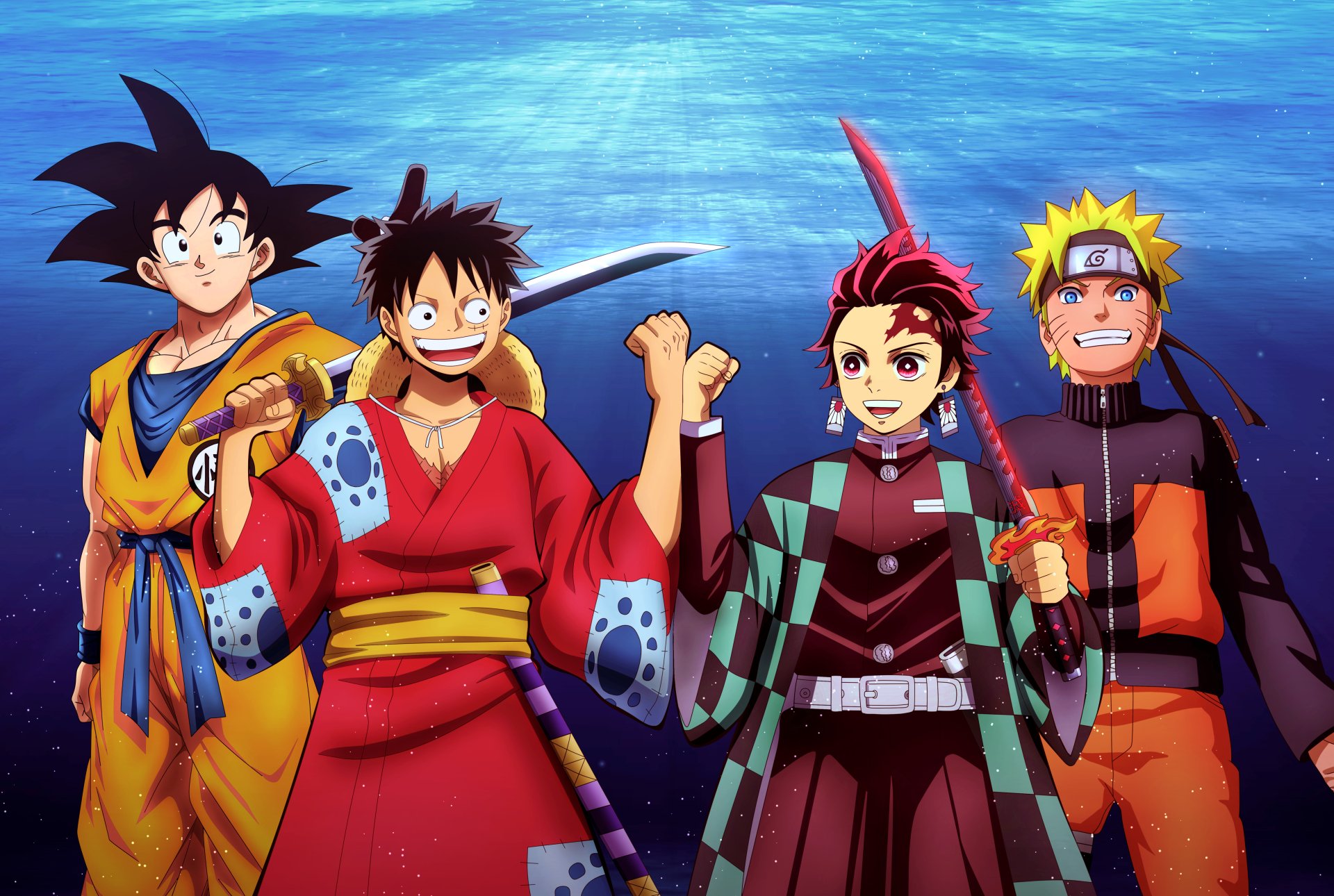 Epic Anime Crossover: Goku, Luffy, Tanjiro & Naruto 4K Ultra HD ...