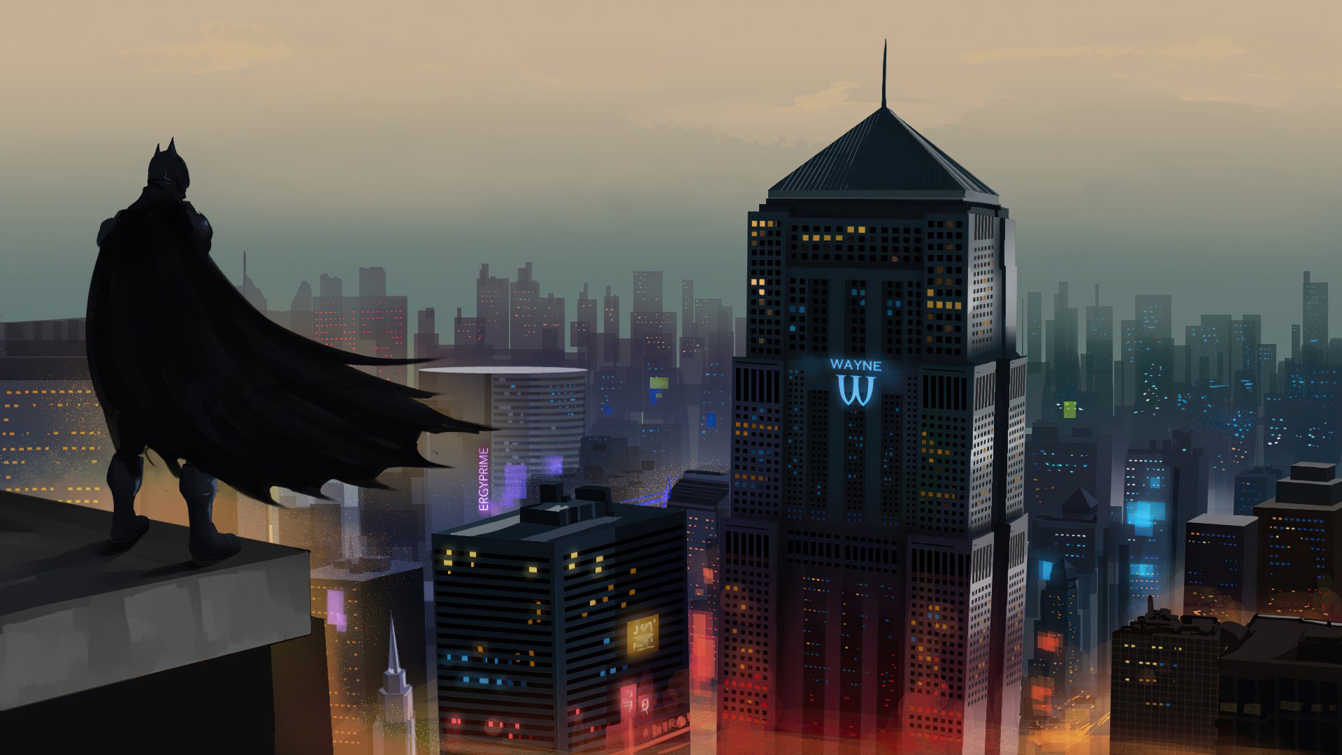 Batman 4K Ultra HD: Gotham's Shadowed Vigilante Skyline by ergyprime