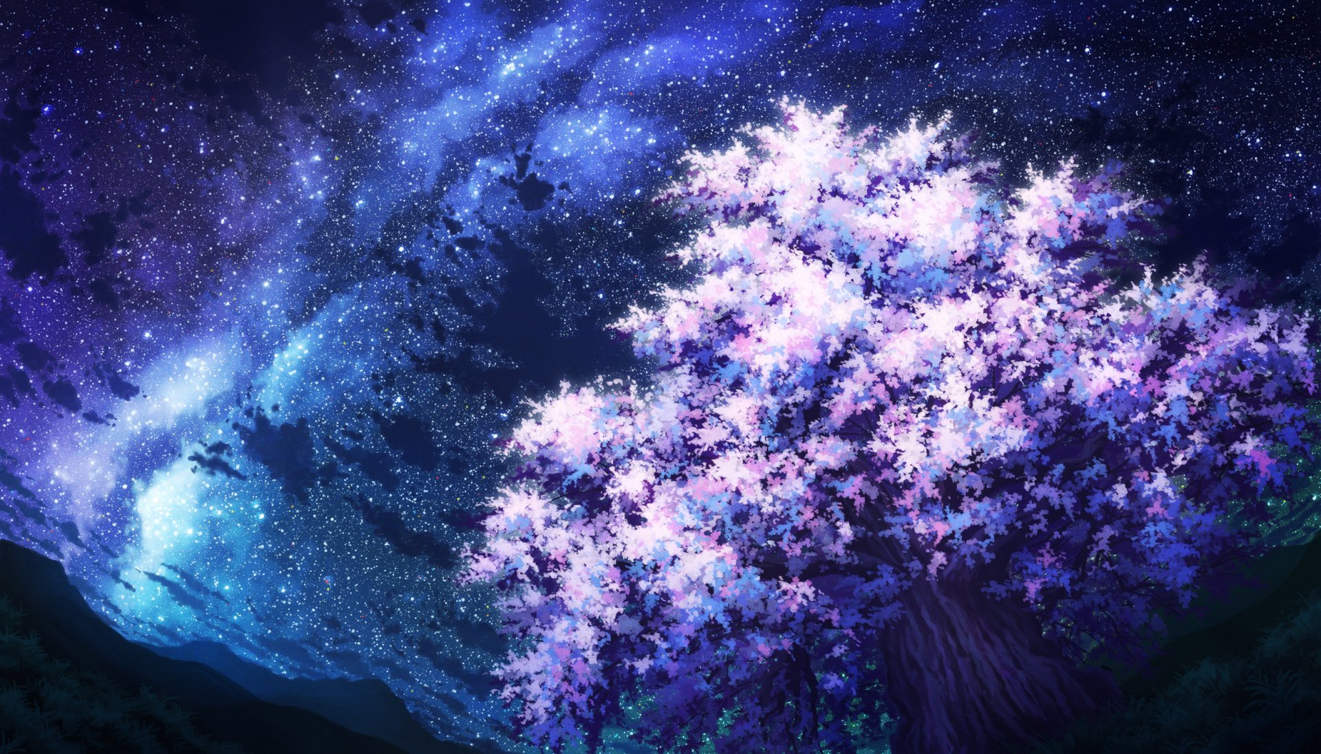 Download Night Anime Tree Anime Night HD Wallpaper