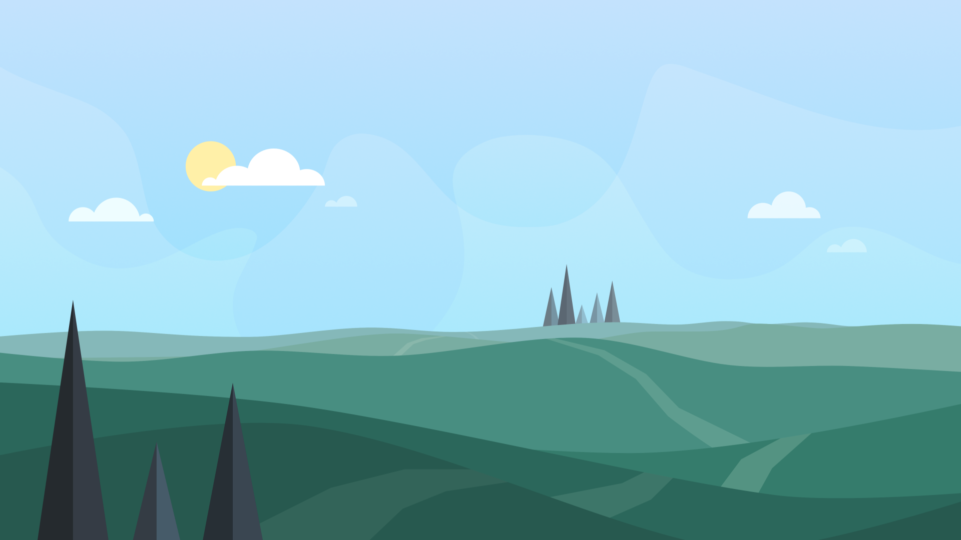 Vector plain with trees and clouds on a clear day landscape by dpcdpc11 ...