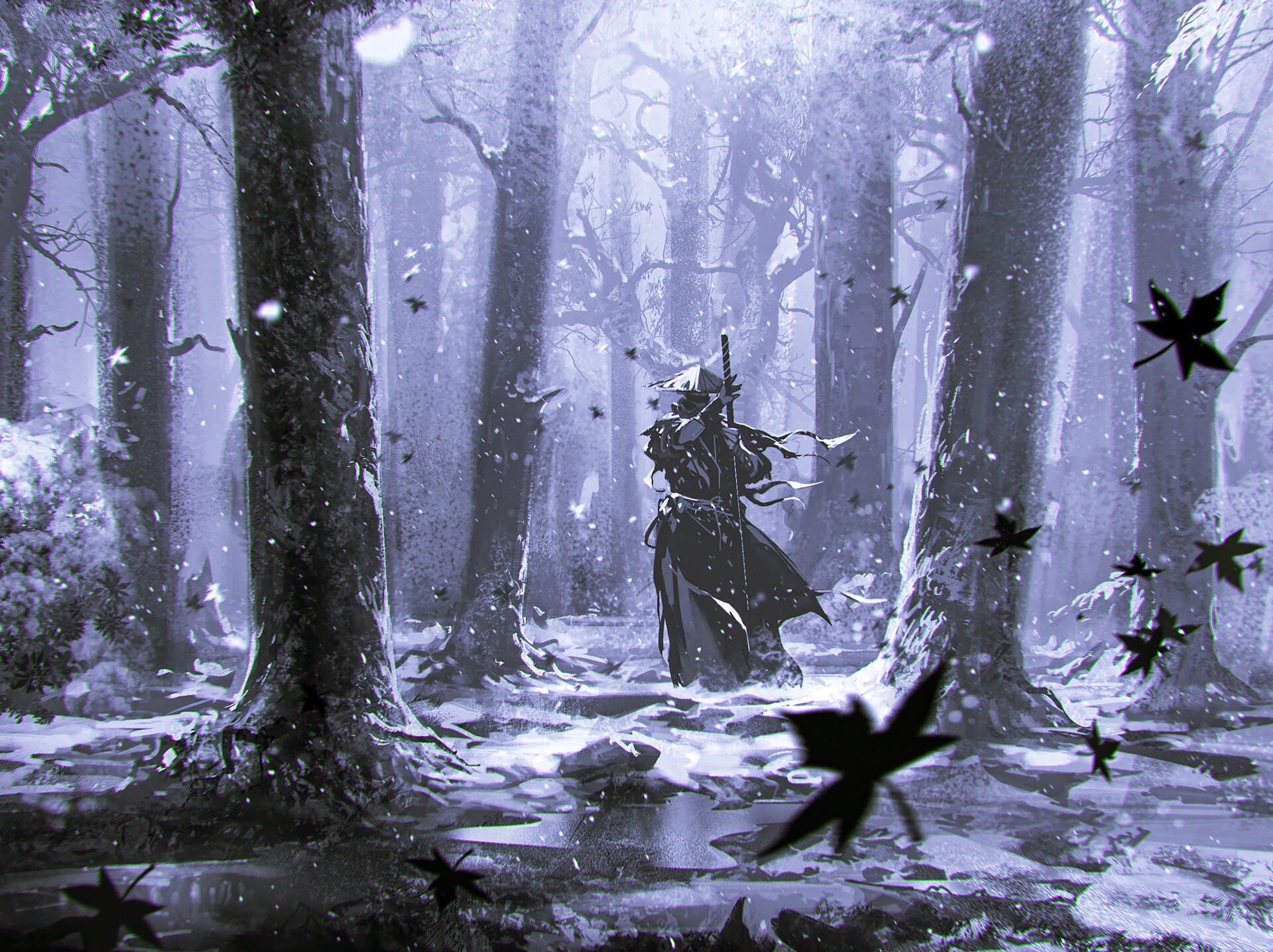 Enchanted Samurai: Mystic Forest HD Fantasy Wallpaper by kalmahul