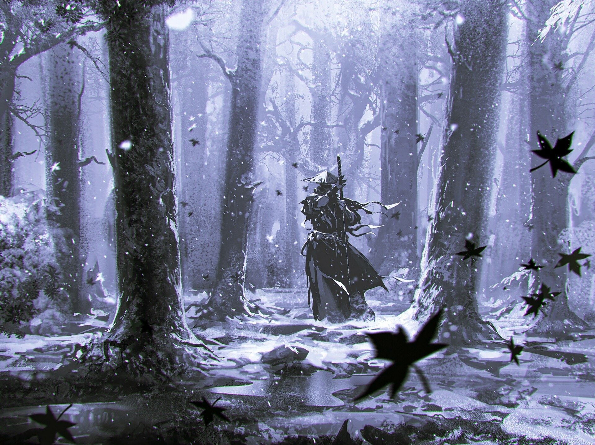 Enchanted Samurai: Mystic Forest HD Fantasy Wallpaper by kalmahul