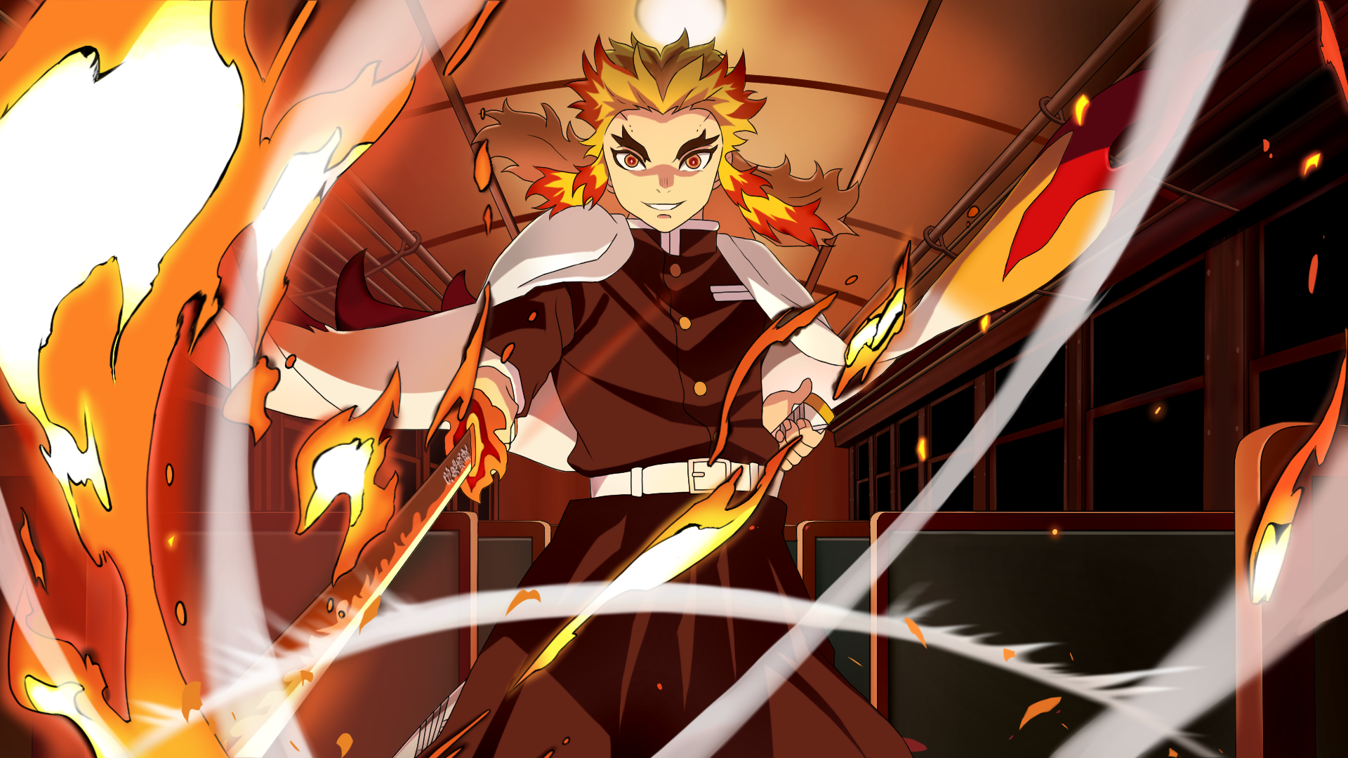 Kyojuro Rengoku HD Wallpaper – Fiery Flame Hashira from Demon Slayer ...