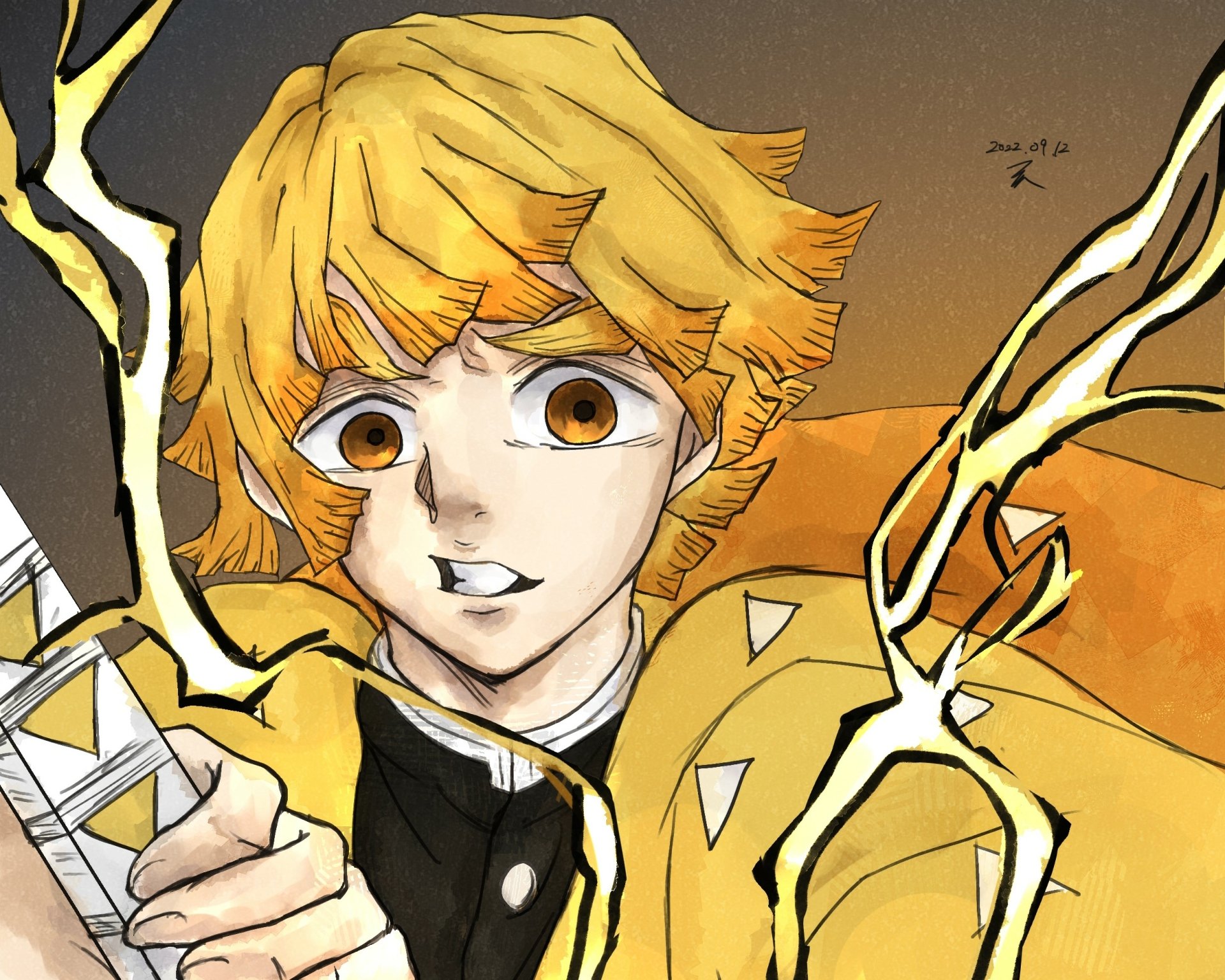 Zenitsu Agatsuma HD Wallpaper – Demon Slayer: Thunder Strike Hero by 三上アリス