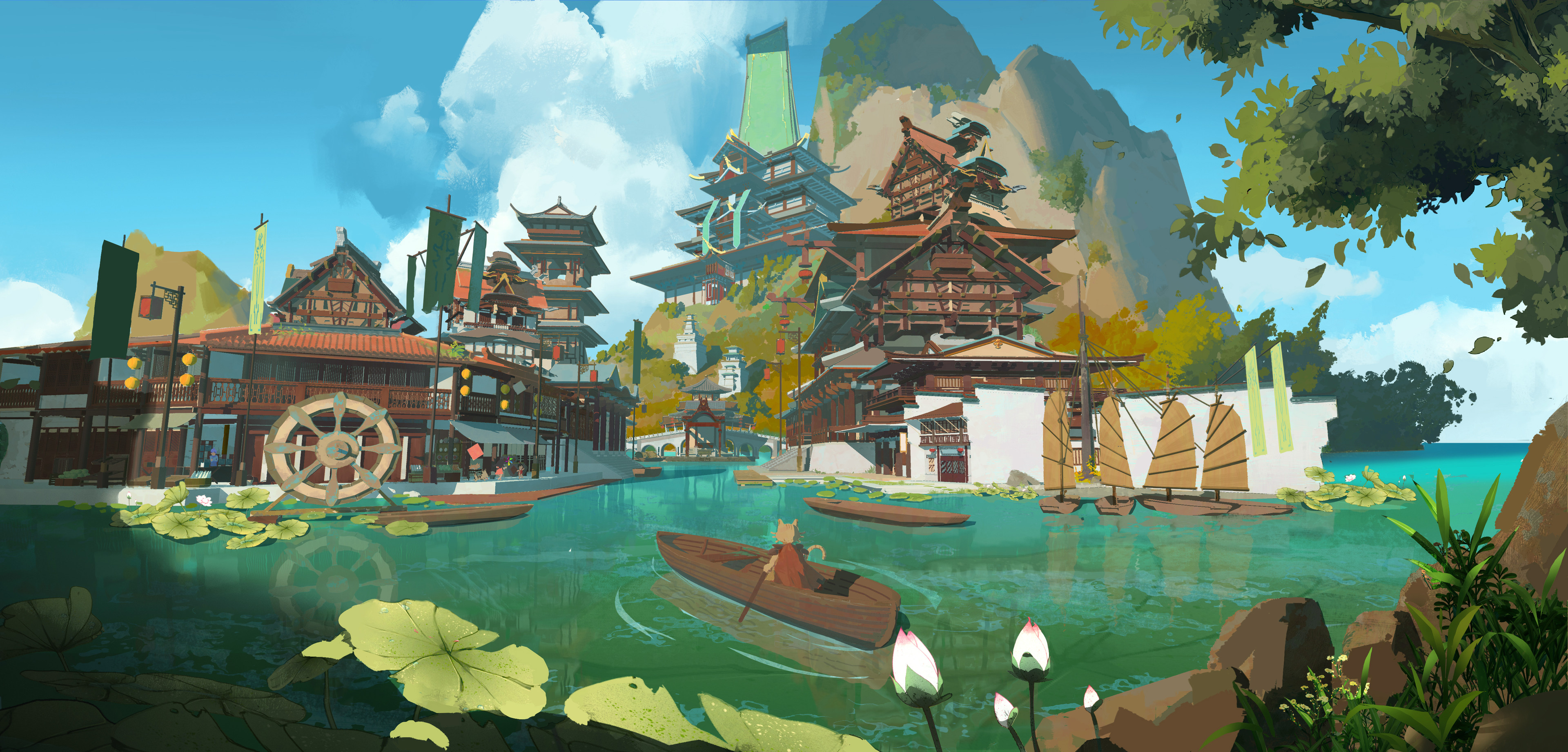 HD Fantasy Cityscape: Enchanted Waterside Village by Scalpel