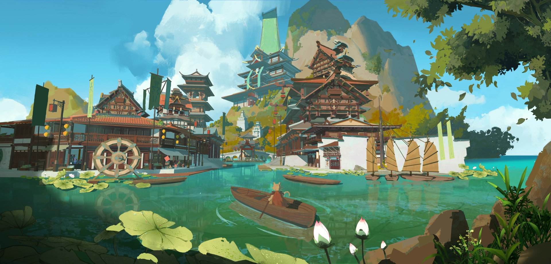 HD Fantasy Cityscape: Enchanted Waterside Village by Scalpel