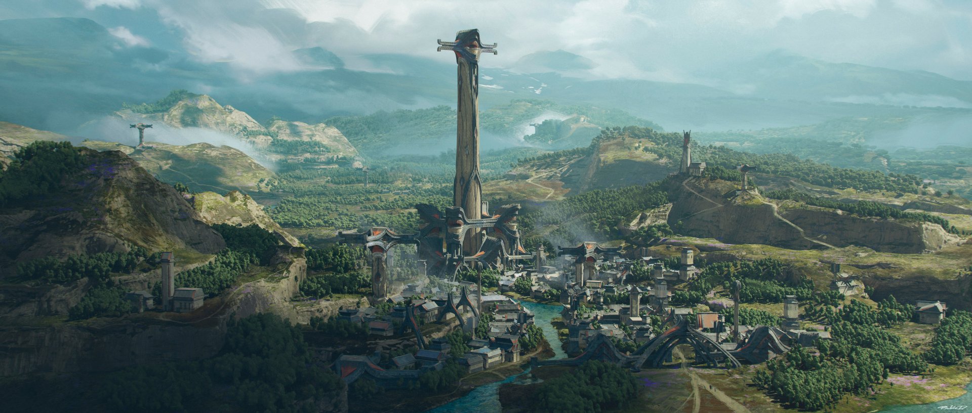 Epic Fantasy Cityscape HD Wallpaper by Pablo Dominguez