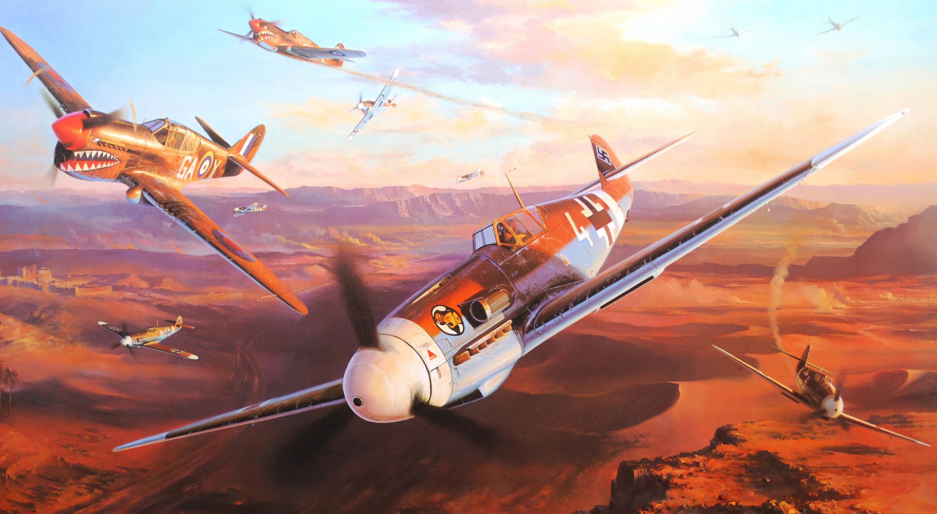 Messerschmitt Bf 109 Squadron in Flight – HD Military Wallpaper