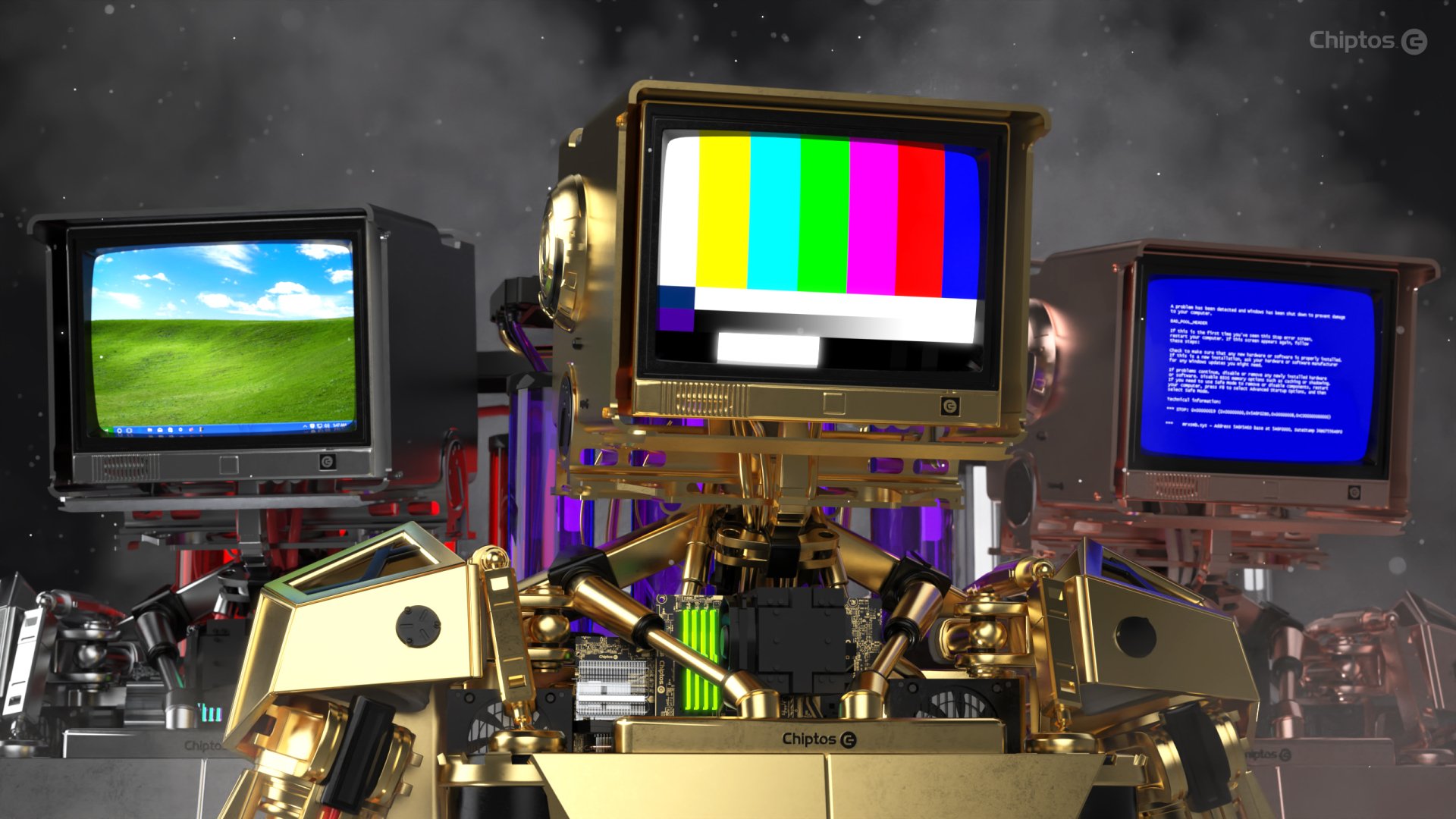 Chiptos X 3D Robot CRT TV Head Monitor 4K NFT Wallpaper Desktop ...