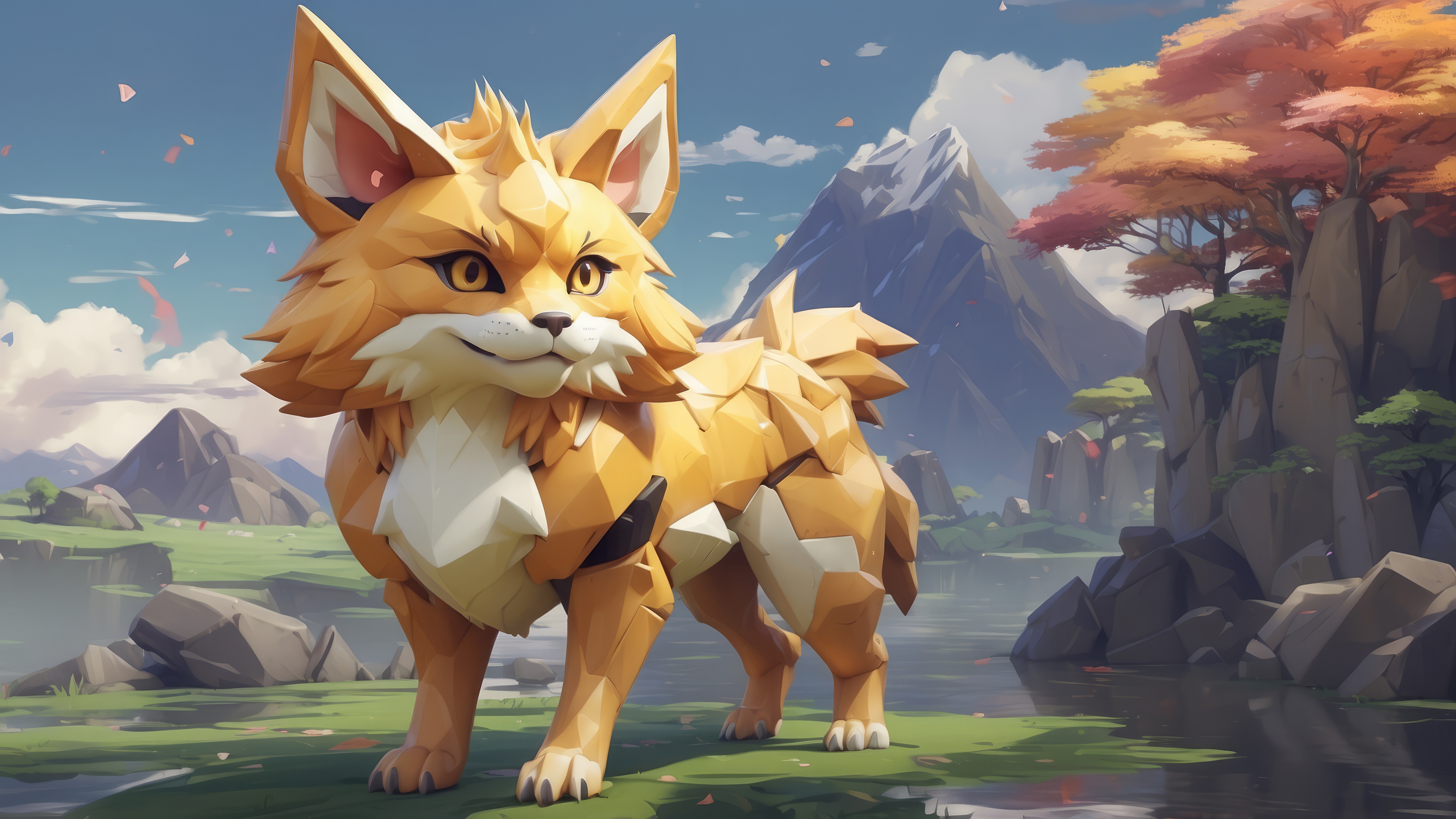 Download Cartoon Fox Low Poly Digital Art Animation Fantasy Landscape ...