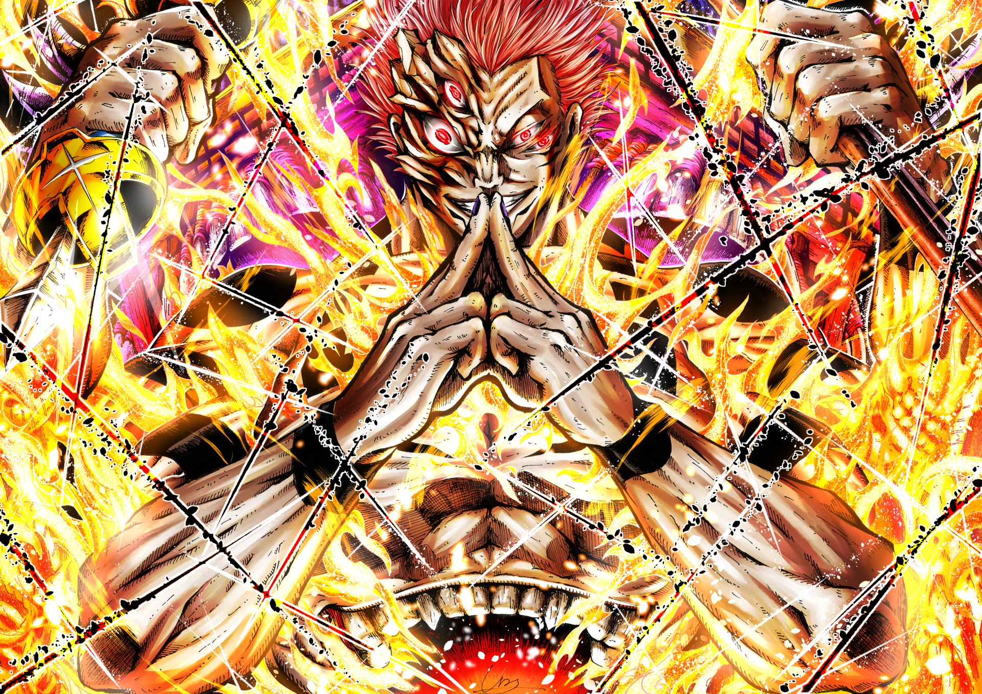 Sukuna Unleashed: Fiery HD Jujutsu Kaisen Anime Wallpaper by Gamza_Gom