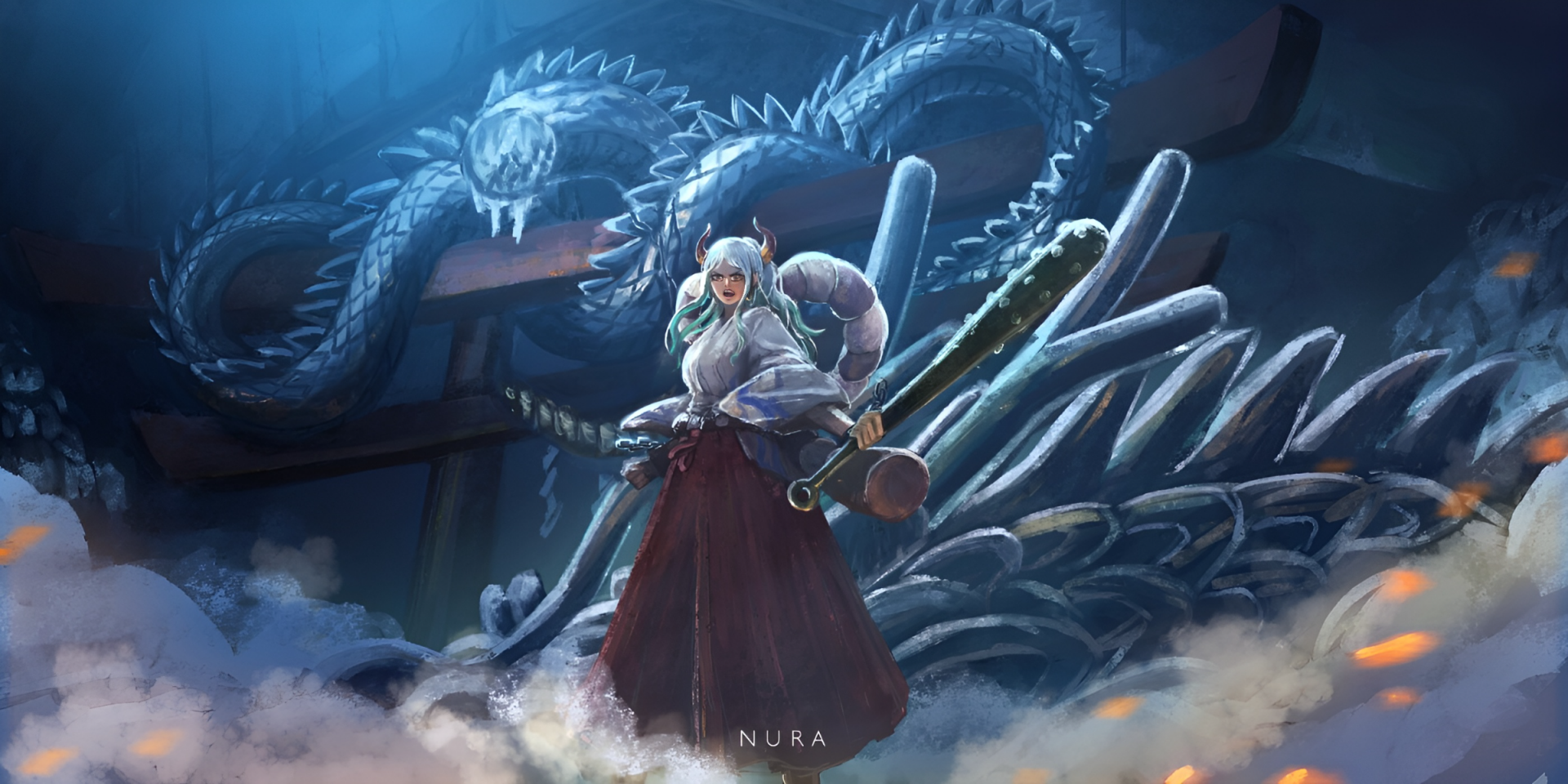 Yamato: Dragon's Roar — One Piece HD Wallpaper by Nur Atika | 2400x1200 ...