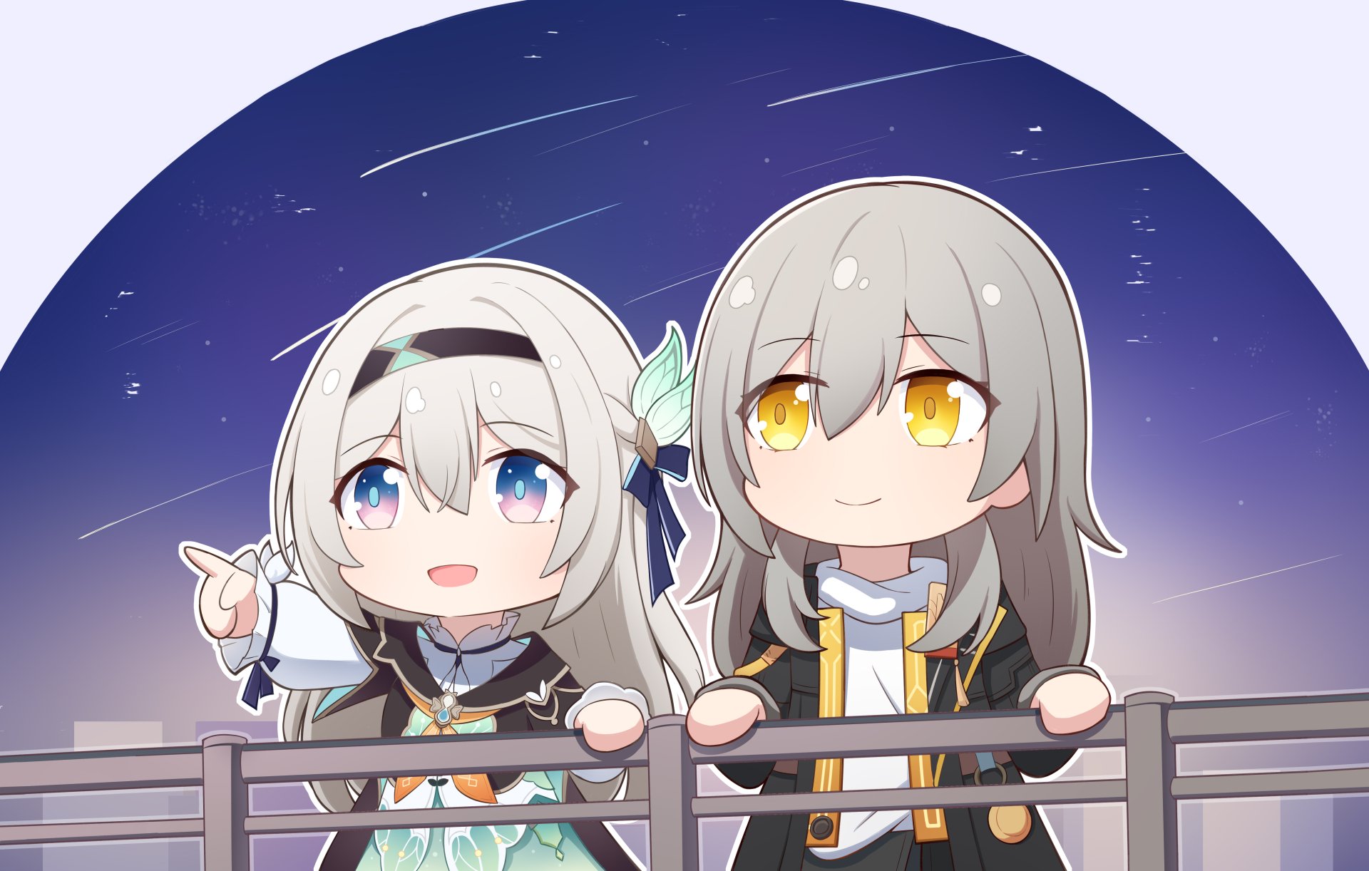 Honkai Star Rail 4K: Firefly & Stelle Chibi Nightscape Wallpaper by 初音家
