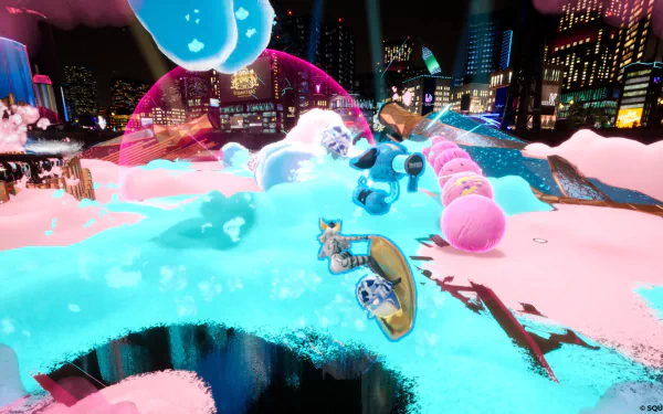 Foamstars Neon Cityscape - Vibrant Video Game HD Wallpaper