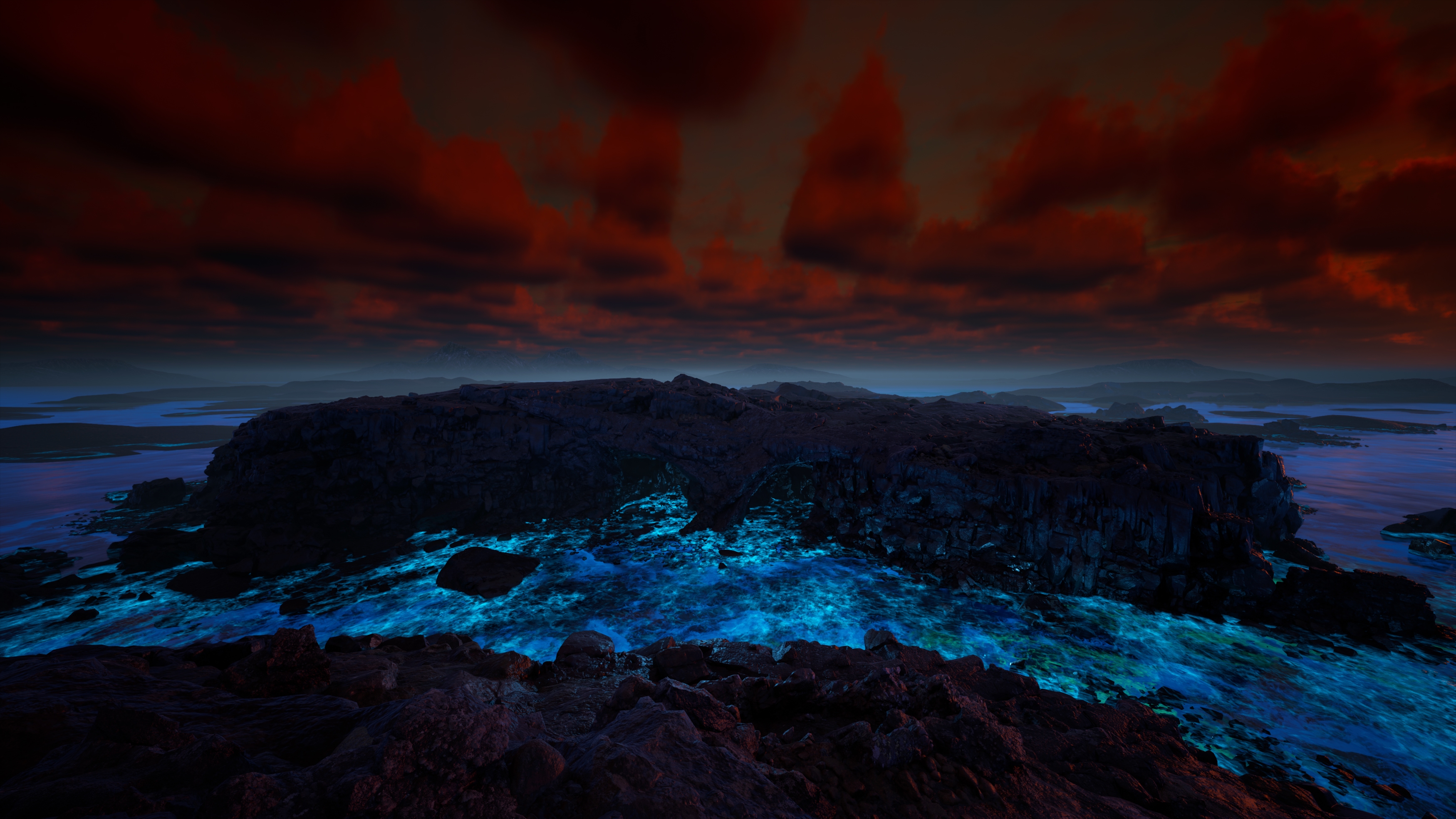 Download Virtual Reality Coast Rock Sunset Blue Ocean HD Wallpaper by GMUNK