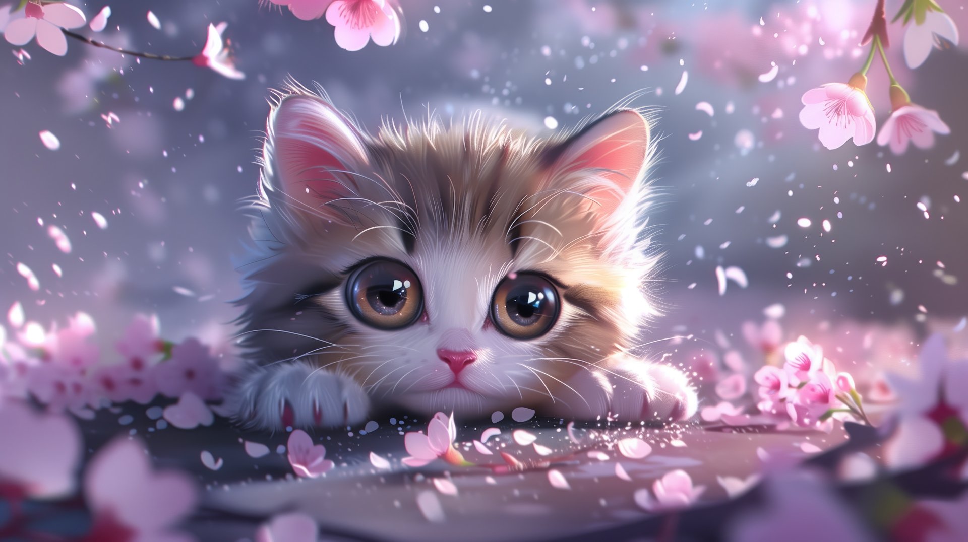 Cute Kitten Blossom - 4K Ultra HD Wallpaper by robokoboto