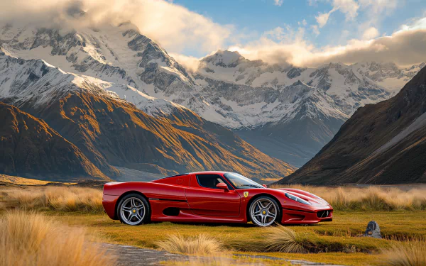 Ferrari F50 HD Wallpaper: Masterpiece Amidst Majestic Mountains by ...