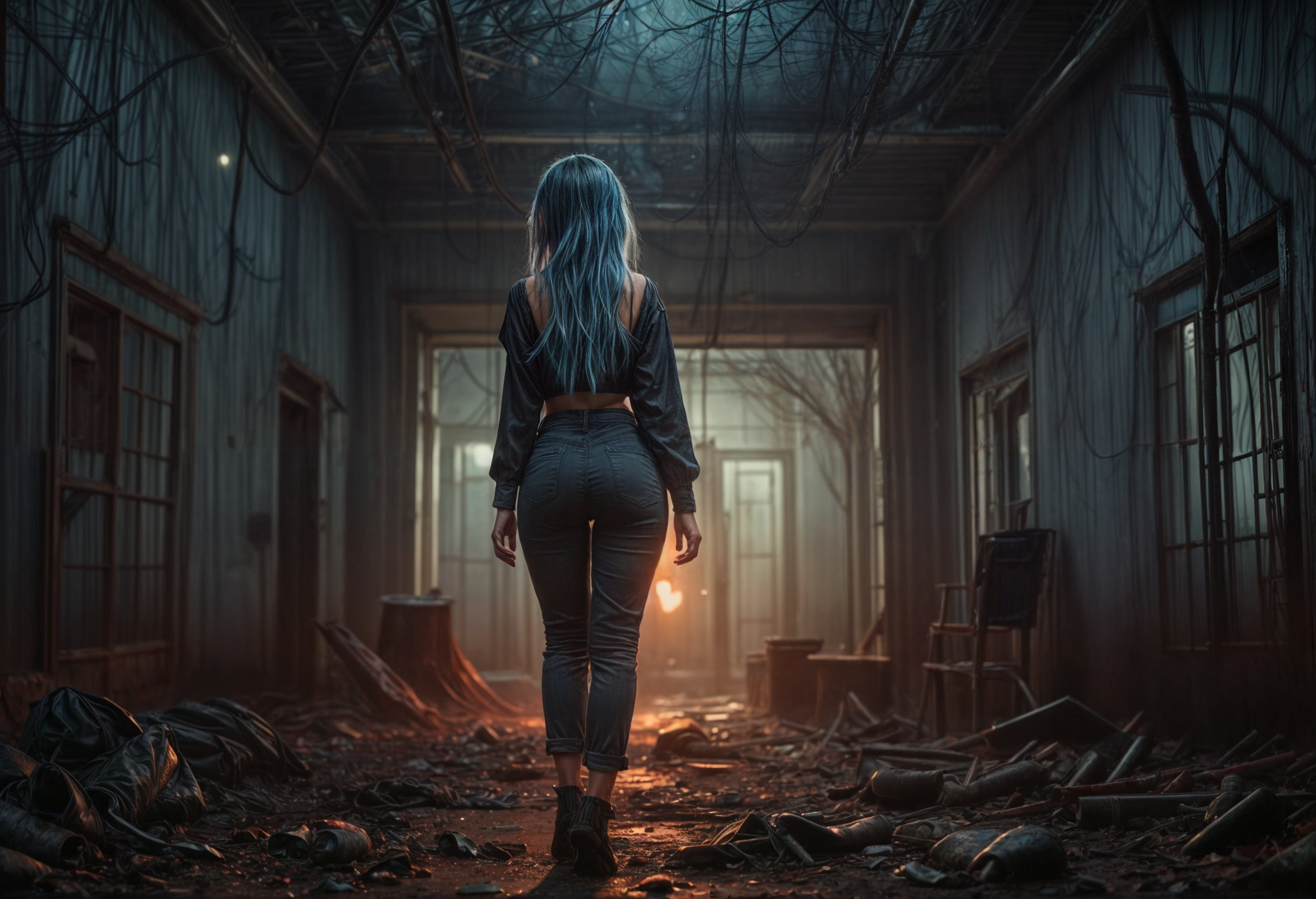 Blue Hair Woman Post Apocalyptic by Progon