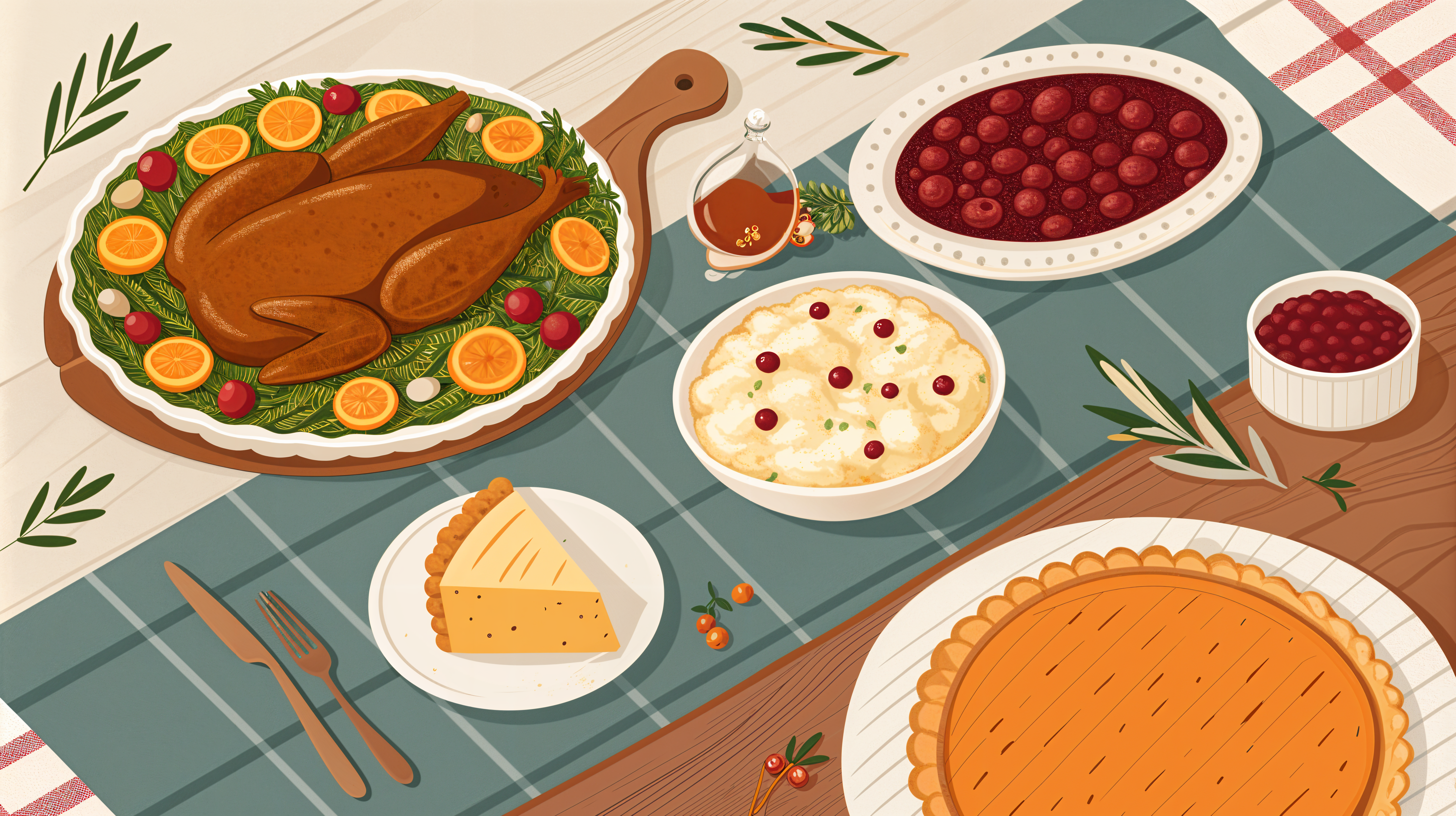 Cartoon Thanksgiving Dinner Table