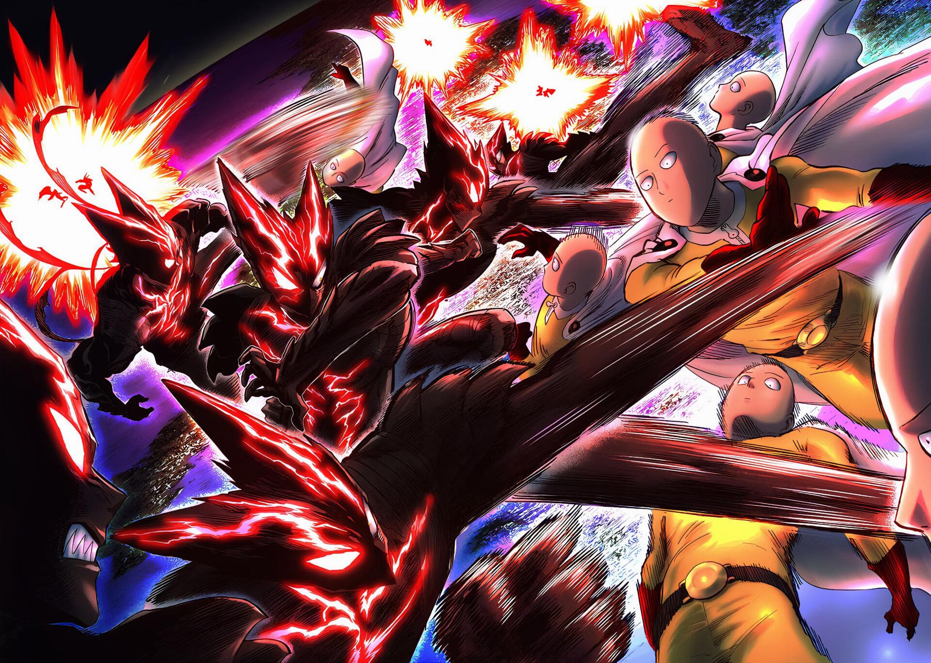Epic Clash: Saitama vs Garou – One-Punch Man HD Wallpaper by One, Yusuke Murata