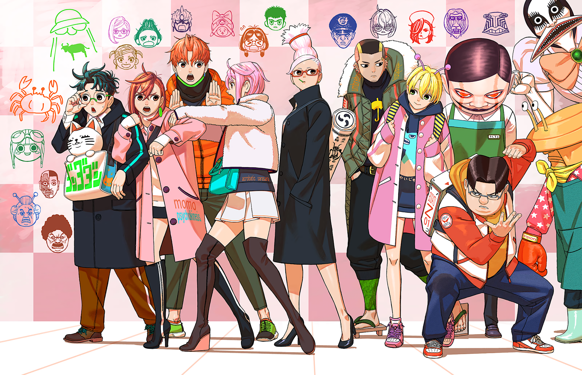 Dandadan HD Wallpaper: Colorful Characters United in Style and Spirit