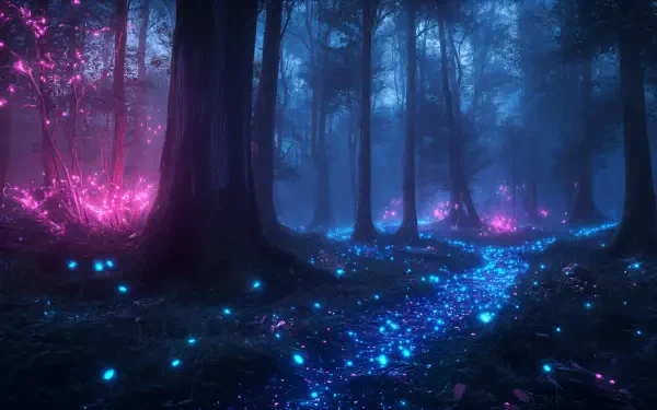 Magical Bioluminescent Forest - 4K Ultra HD Wallpaper by QuantumCurator