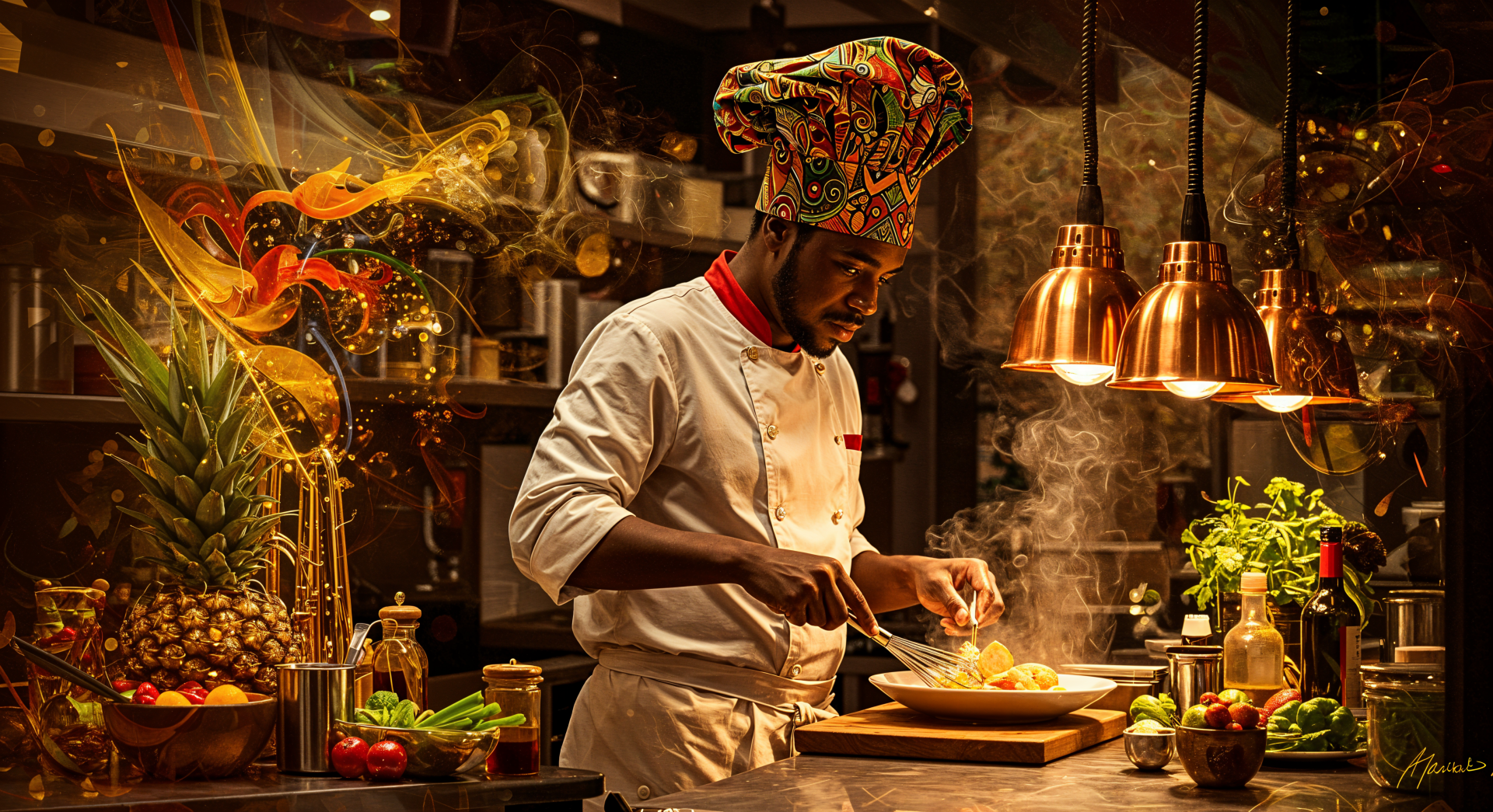 Vibrant Chef in Action: 4K Ultra HD Wallpaper by QuantumCurator