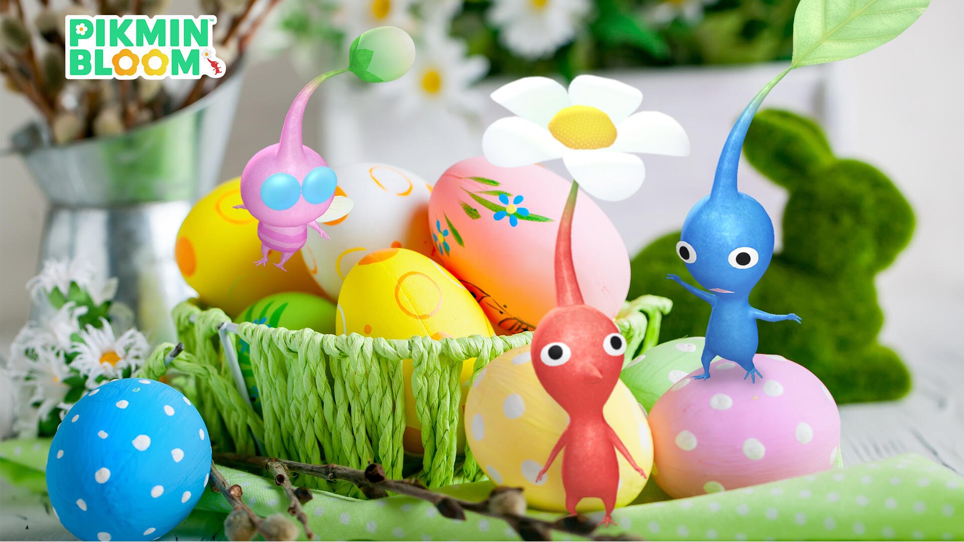 Vibrant Pikmin Bloom HD Wallpaper: Spring Eggs and Colorful Adventures