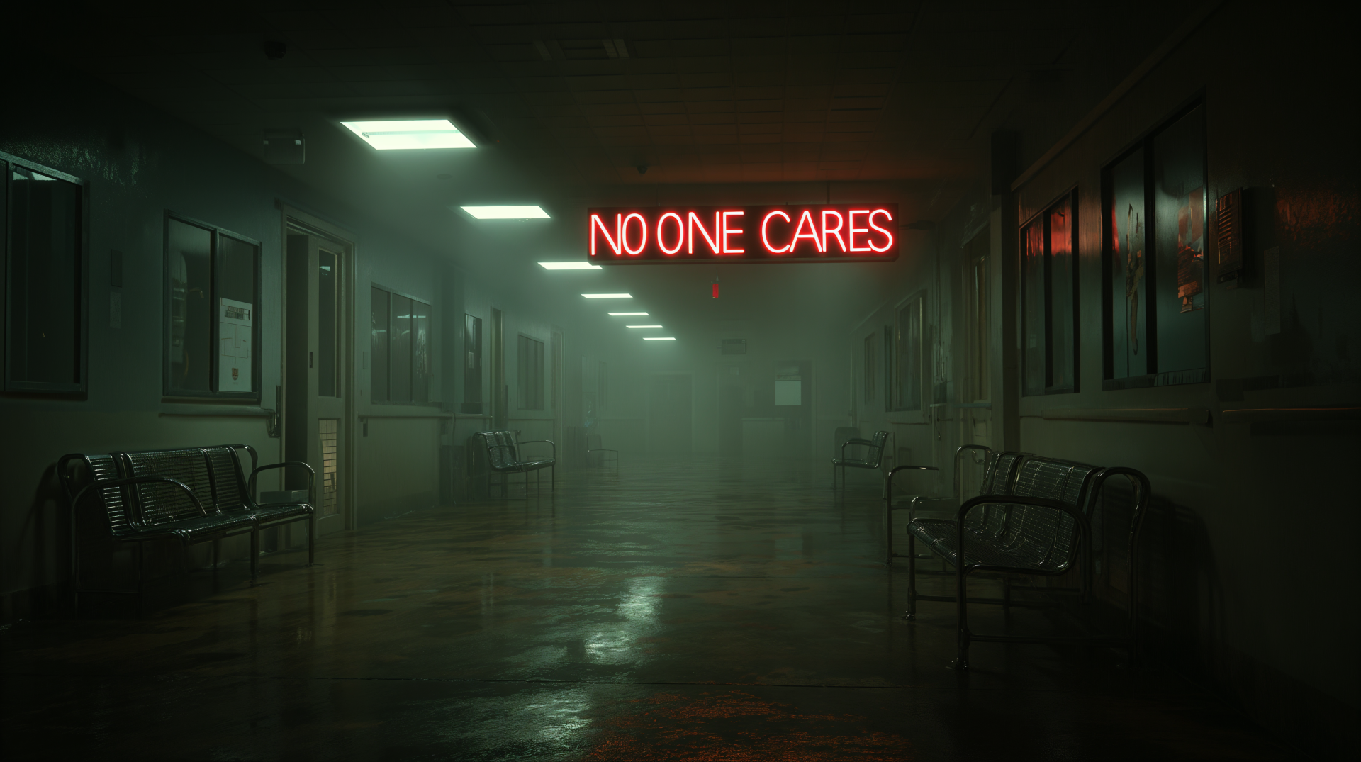 No One Cares — Neon Corridor 4K Ultra HD Wallpaper by robokoboto