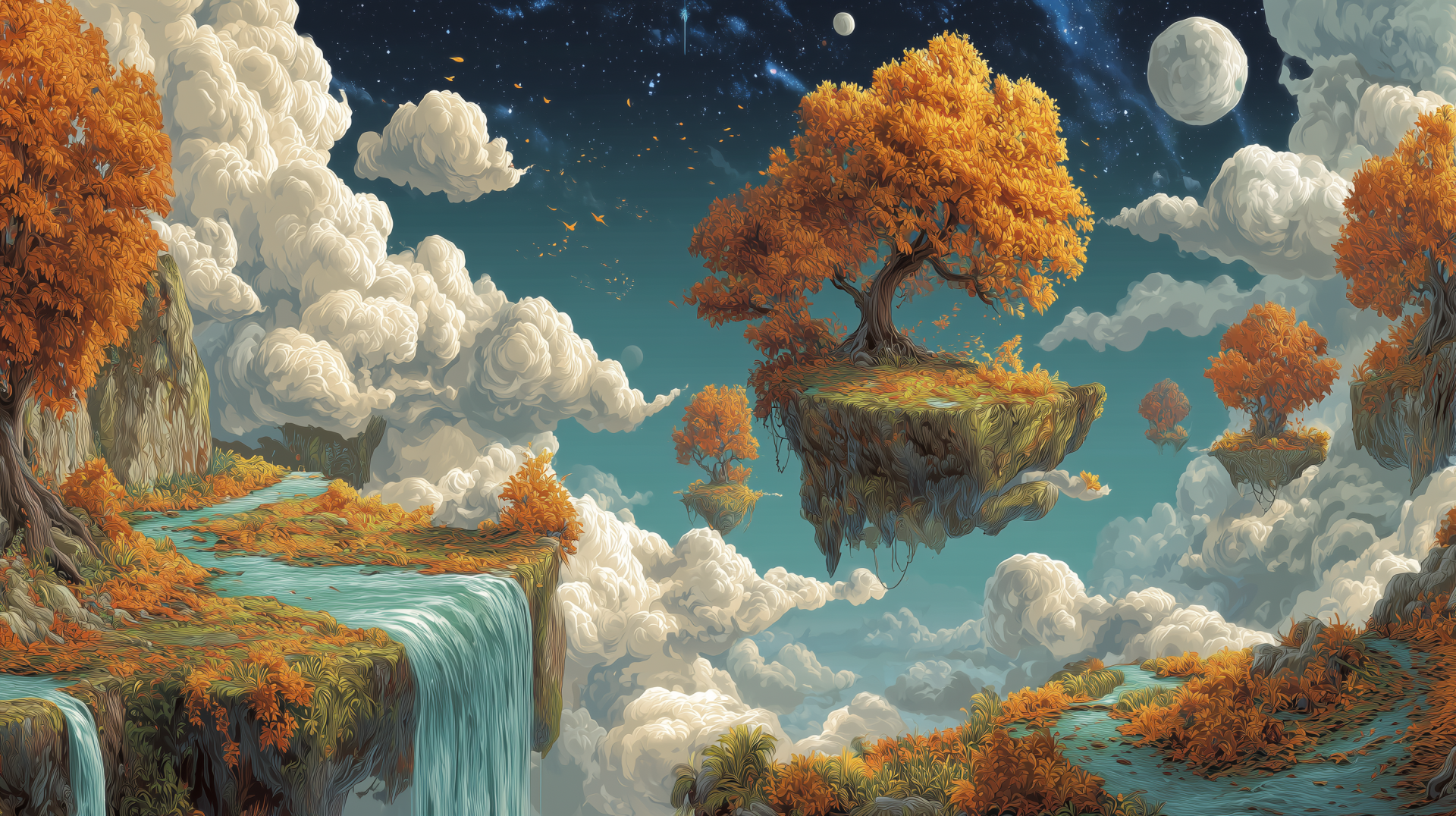 Fantasy Fall — Floating Island Landscape (HD Painting Wallpaper) by patrika