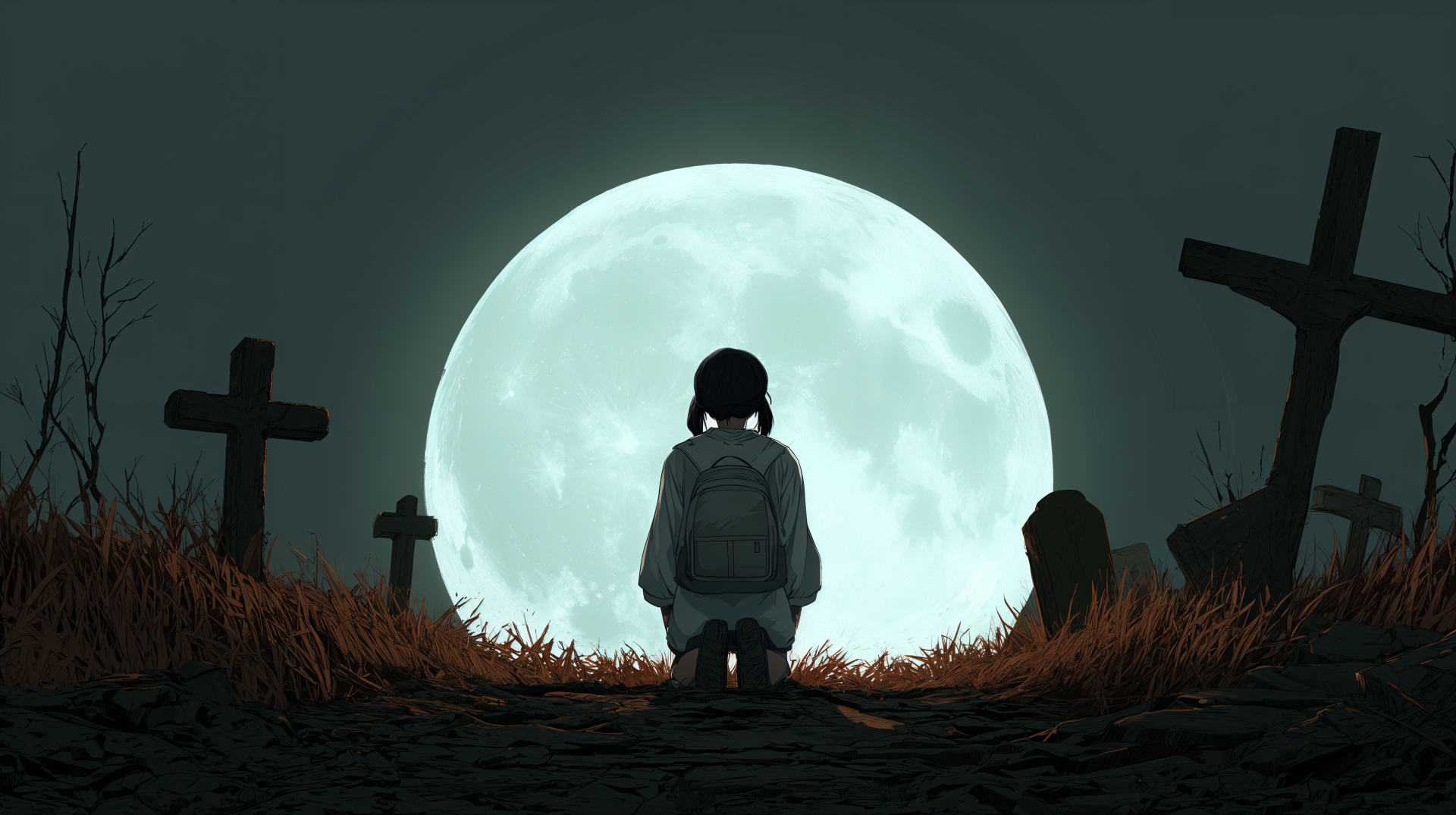 Moonlit Vigil — Spooky Anime (4K Ultra HD Wallpaper) by robokoboto