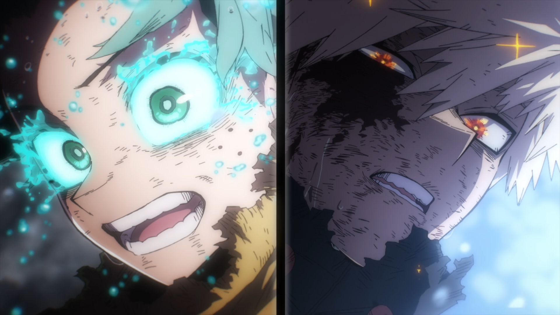 Split Rivalry: Izuku Midoriya vs Katsuki Bakugo — MHA HD Wallpaper