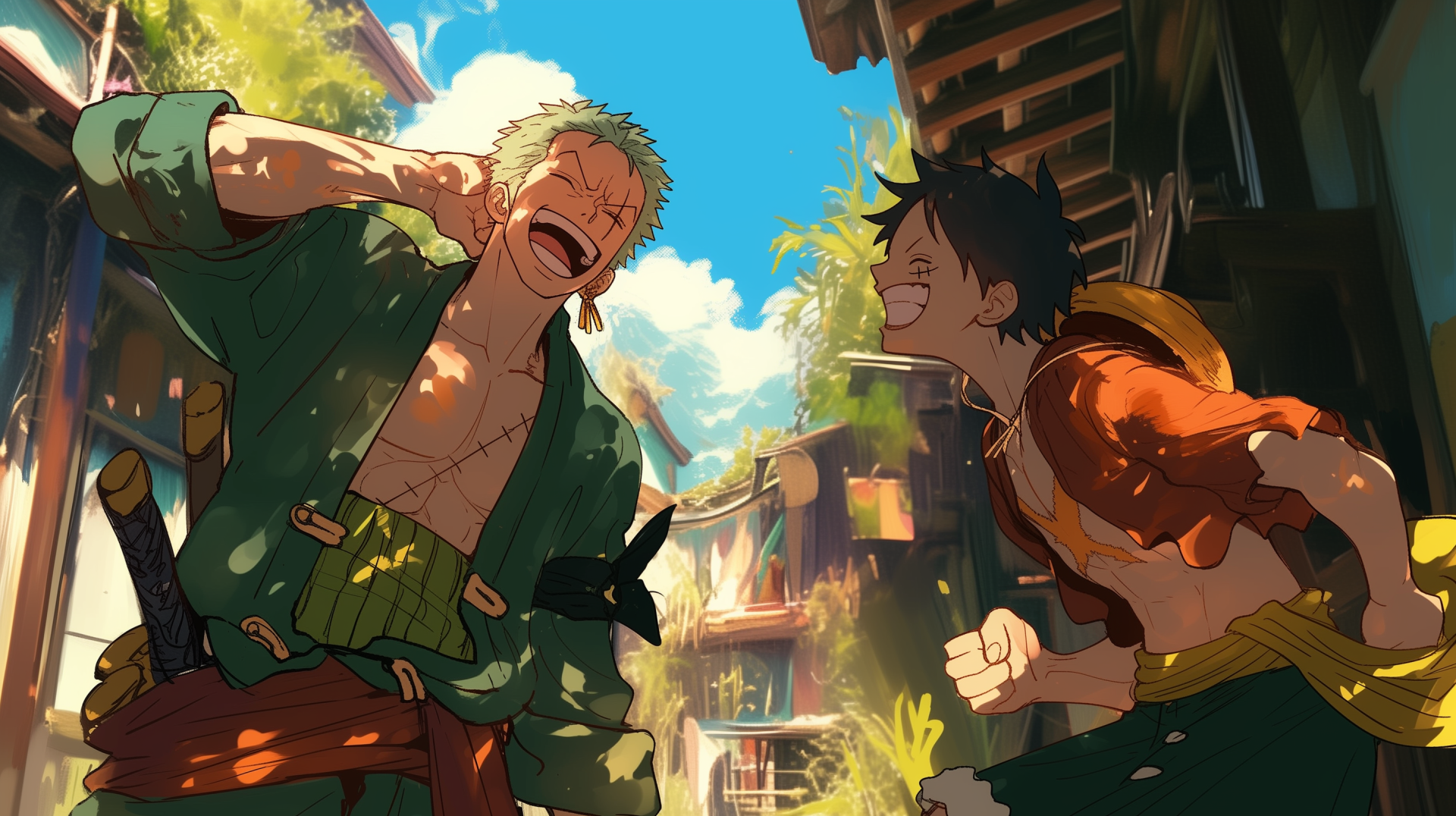 Roronoa Zoro & Monkey D. Luffy — One Piece 2K AI Art Wallpaper