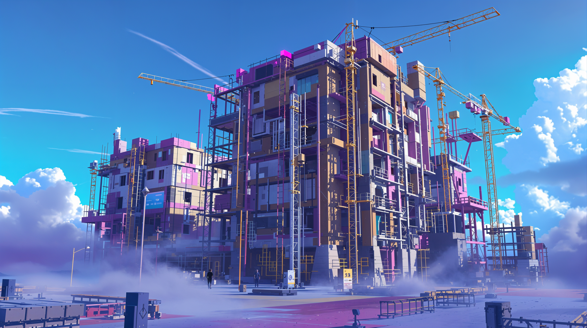 Neon Construction Megastructure — 4K Ultra HD Wallpaper by QuantumCurator