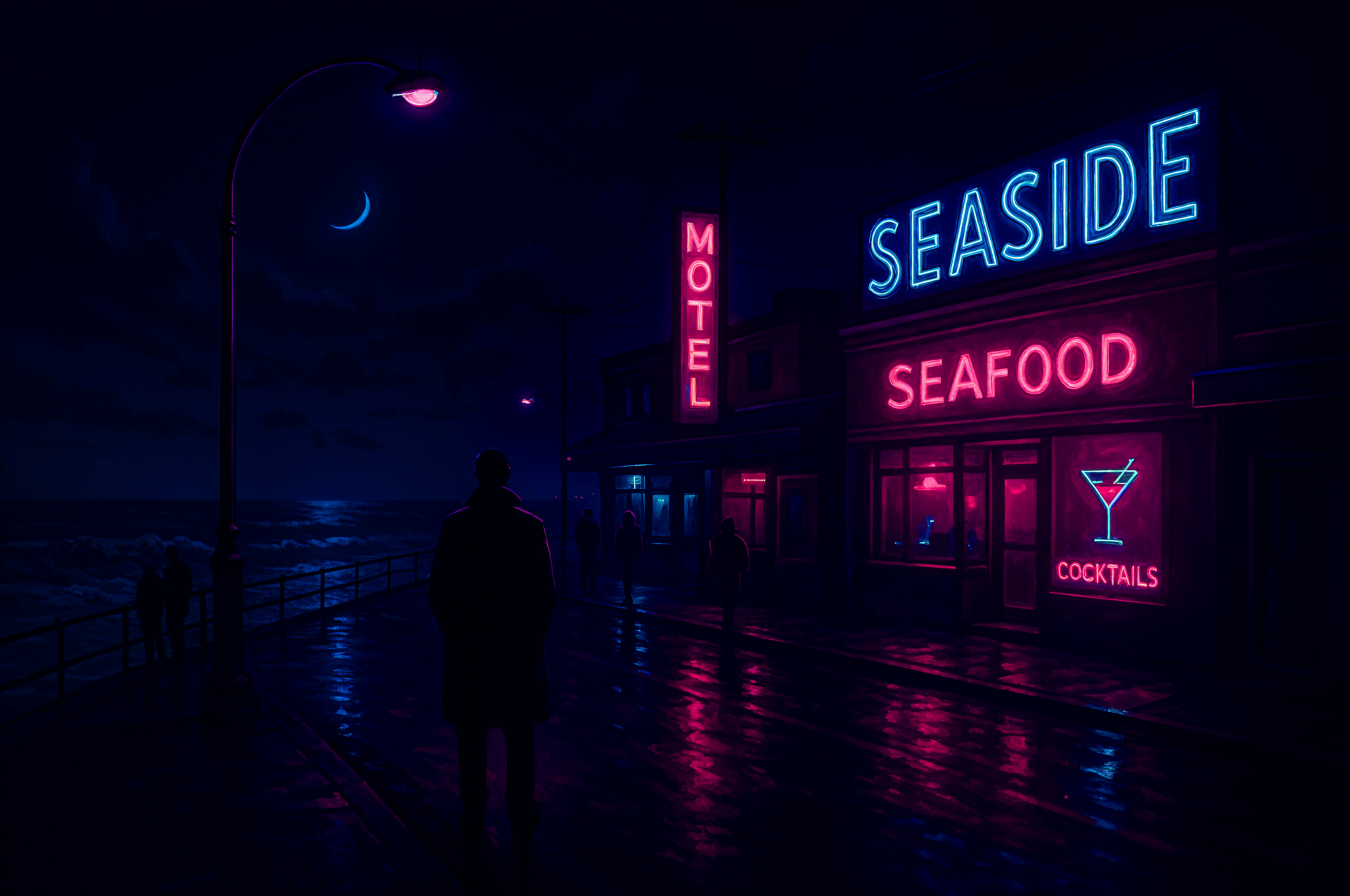 Seaside Neon Nights — 4K Ultra HD Wallpaper by QuantumCurator