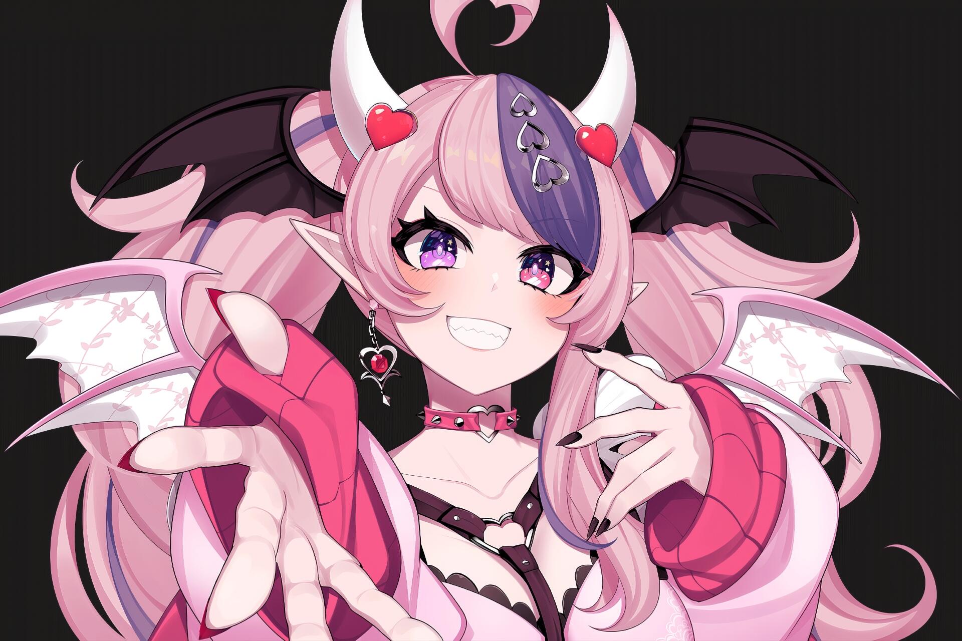 Horned Pink VTuber — Energetic Anime Girl HD Wallpaper