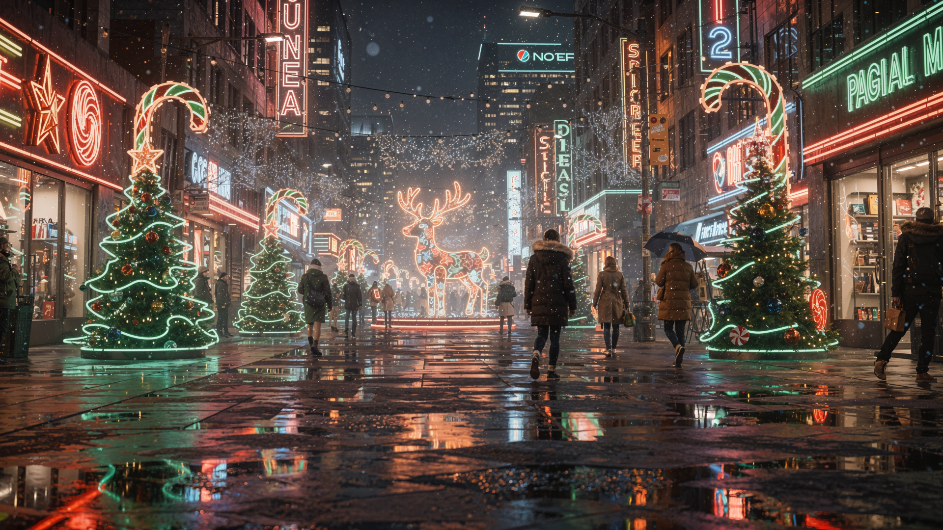 Neon Noel Nights — 4K Ultra HD Wallpaper by robokoboto