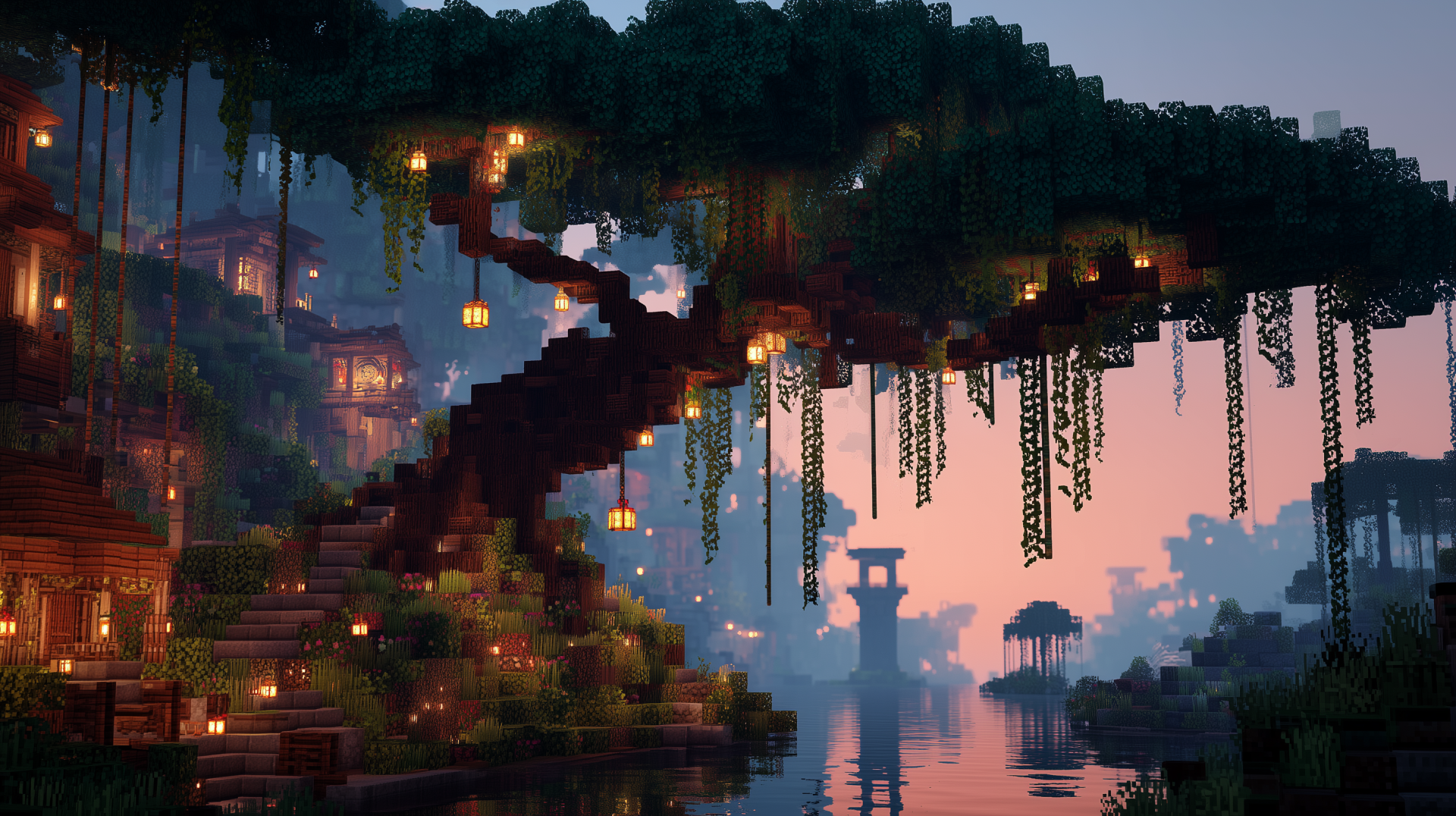 Treehaven: Minecraft AI Village — 2K Quad HD Wallpaper