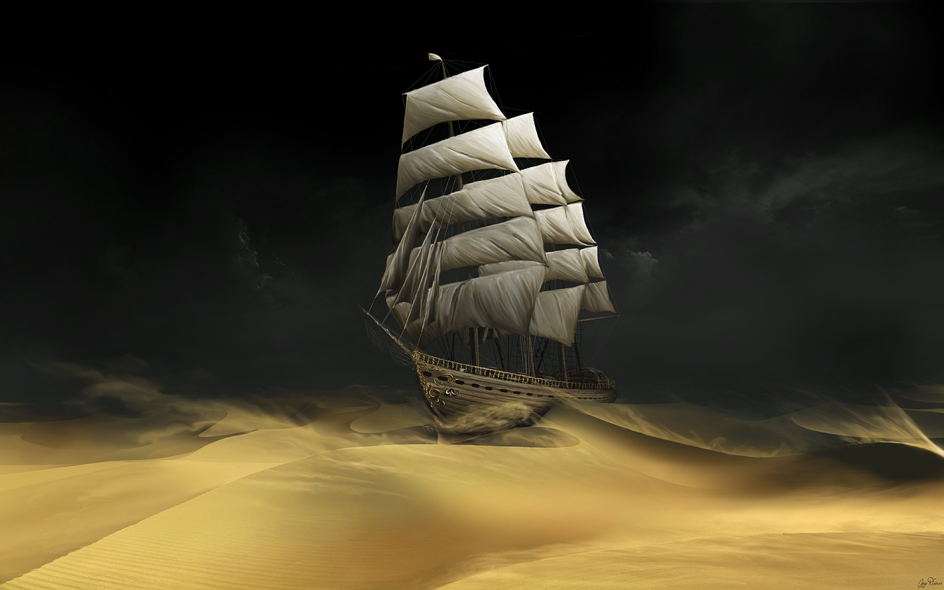 Fantasy Ship on Sands: An Epic HD Wallpaper