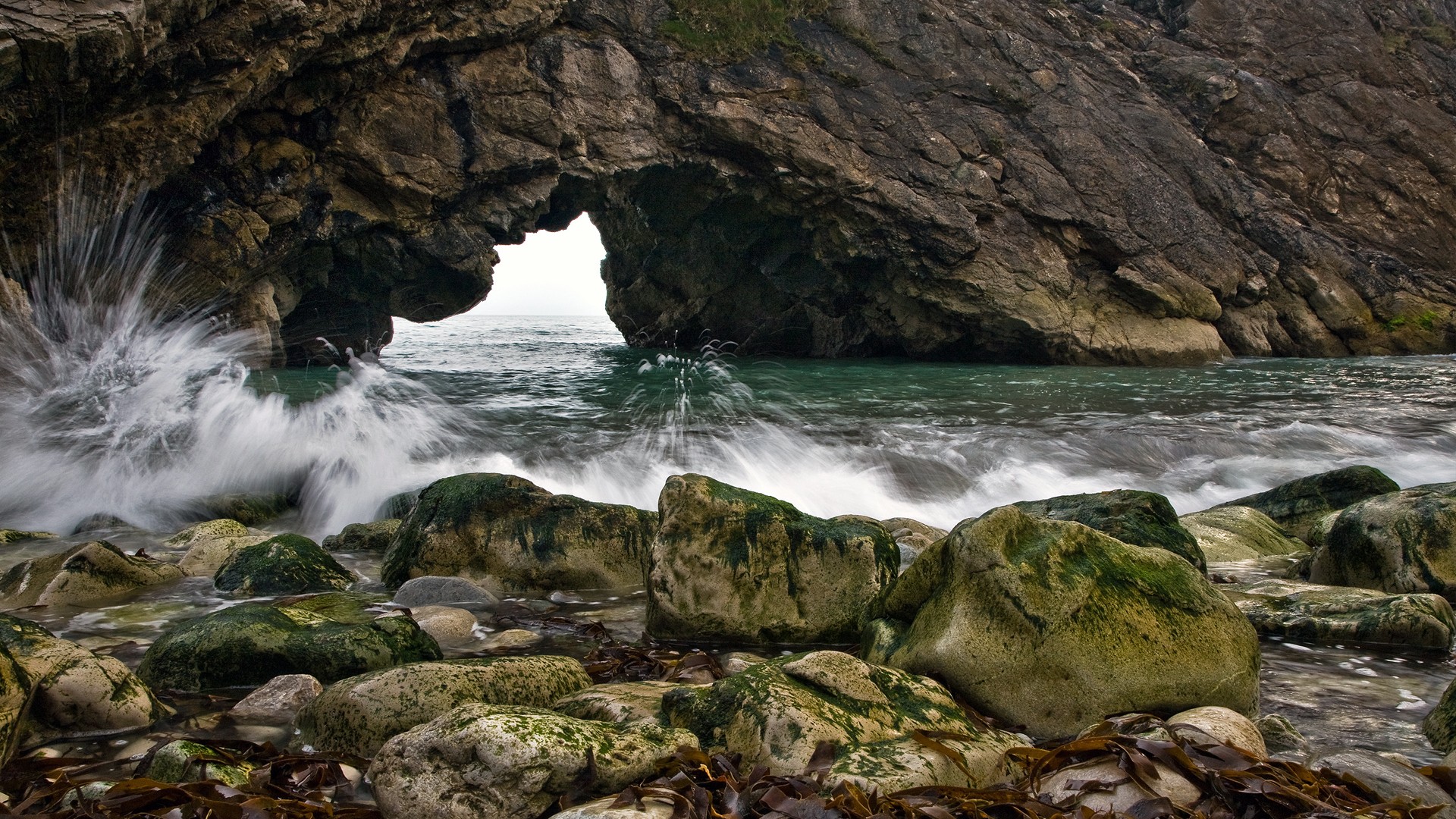 Download Arch Moss Water Wave Nature Ocean HD Wallpaper