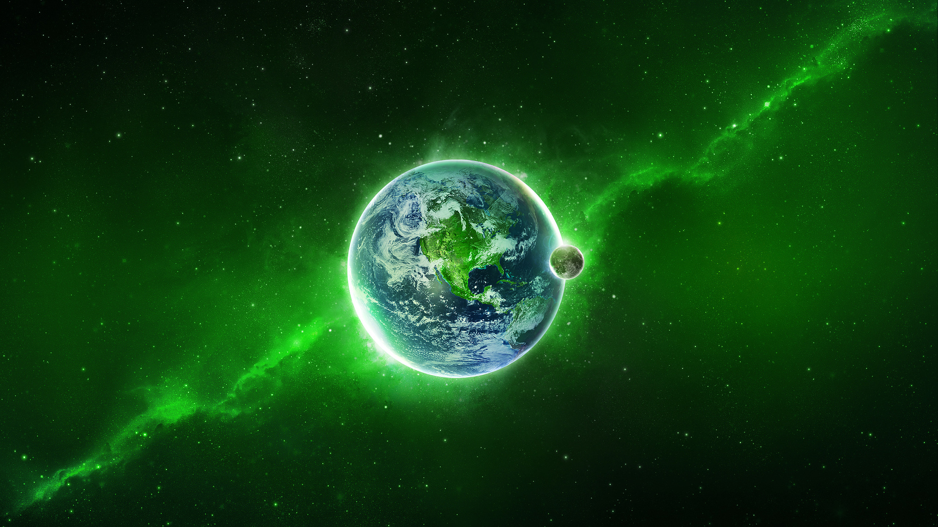 Galactic Glow: HD Sci-Fi Planet in Neon Green